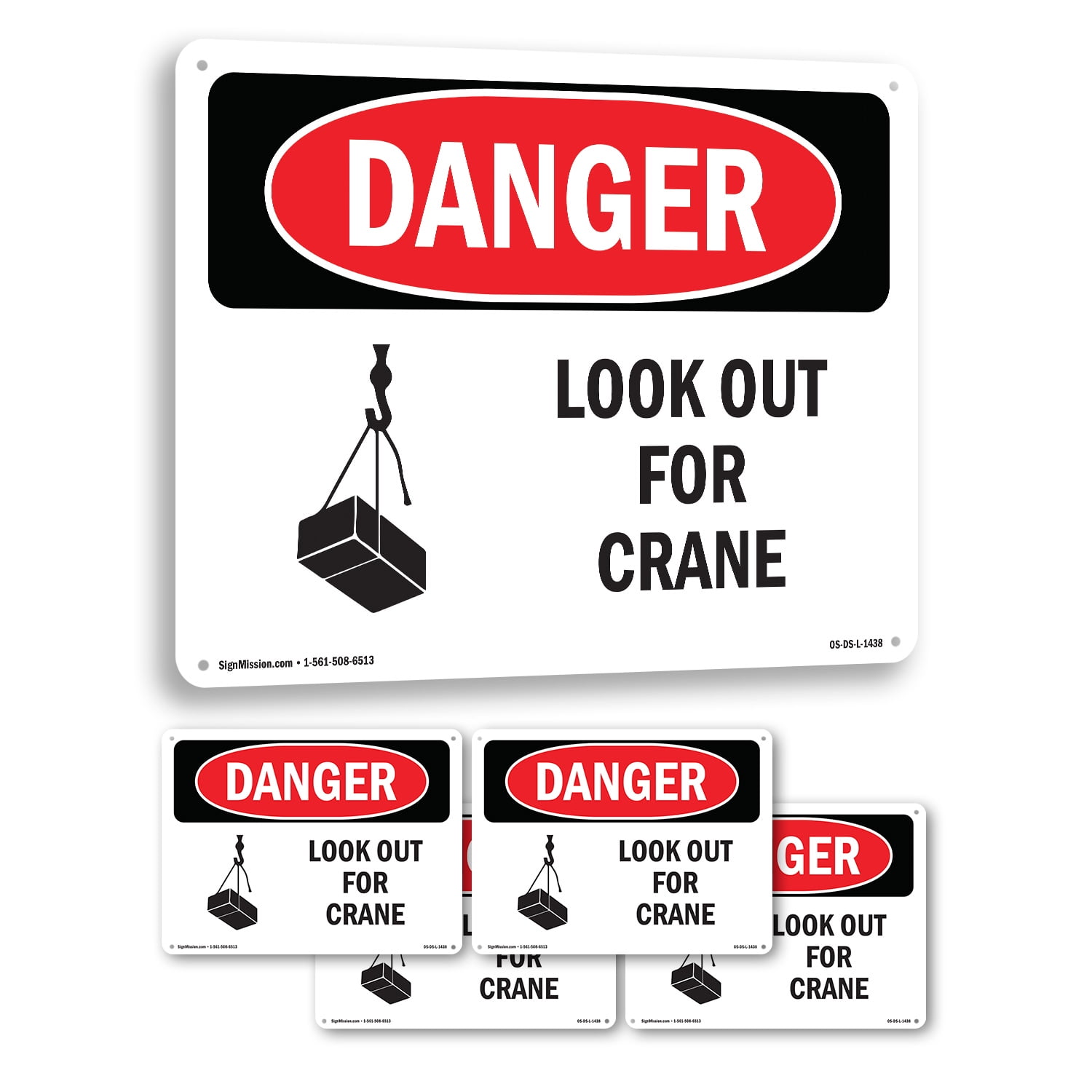Look Out For Crane OSHA Danger Rigid Plastic Sign 24 Inch x 18 Inch - 5 ...