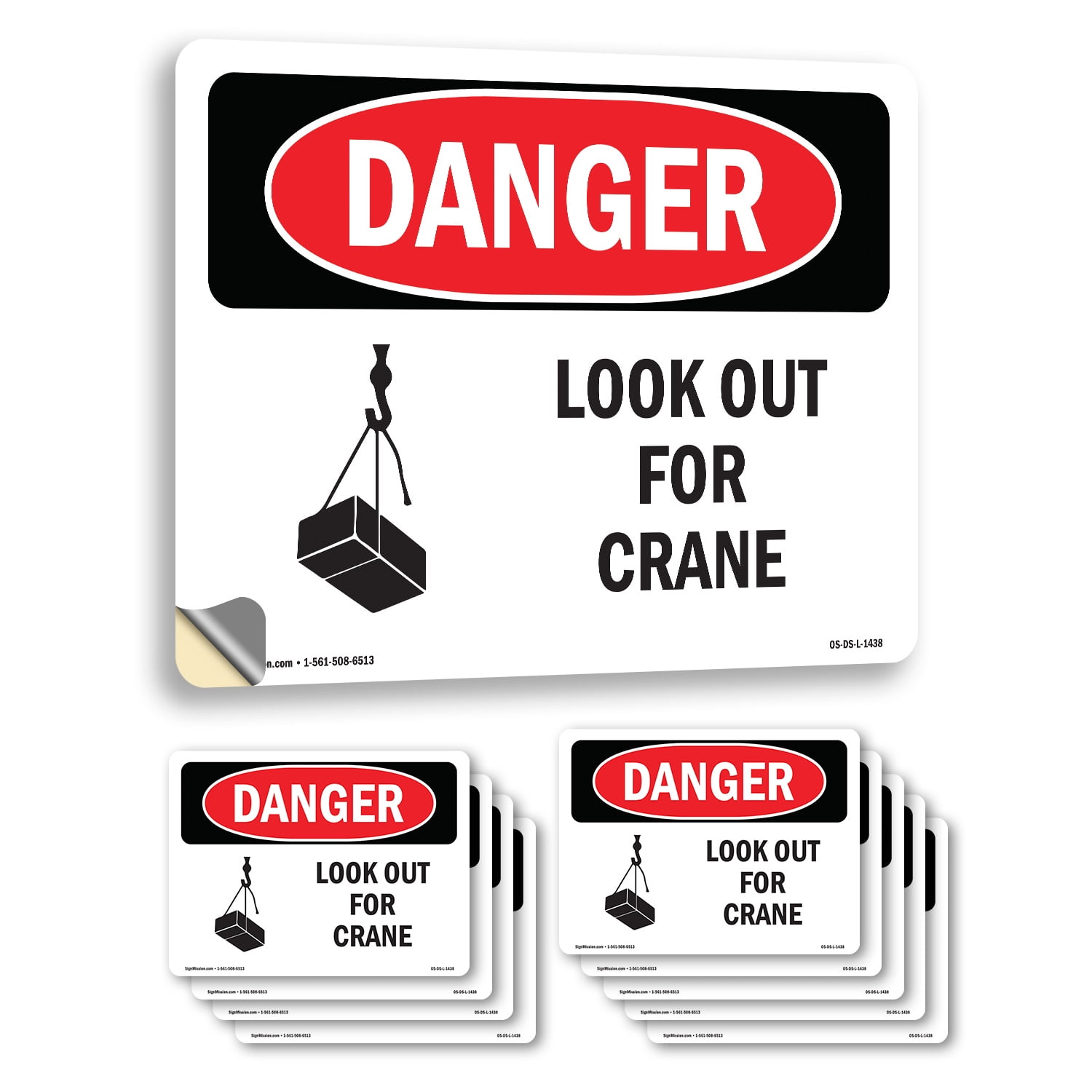 Look Out For Crane OSHA Danger Vinyl Decal Label 24 Inch x 18 Inch - 10 ...
