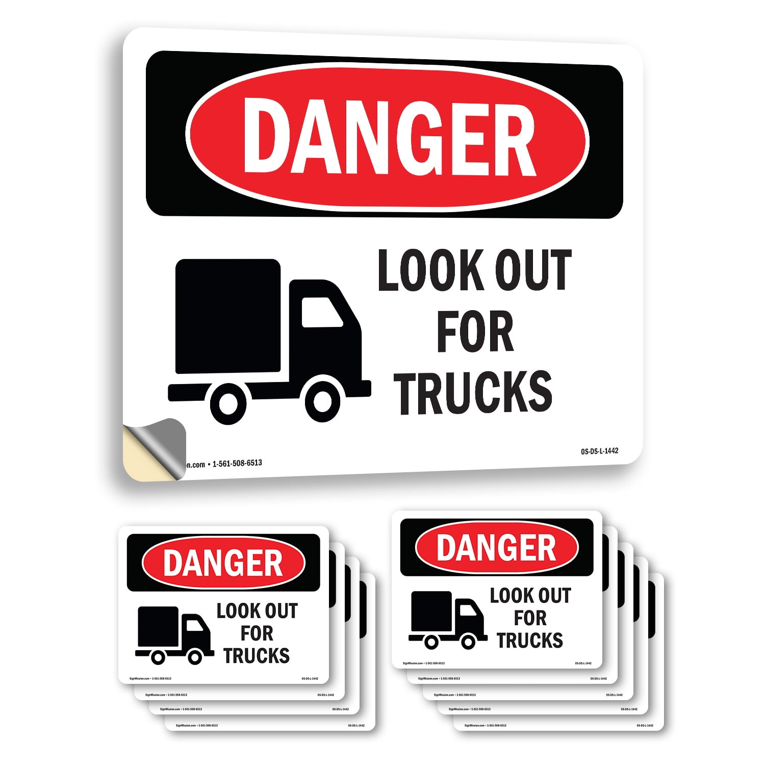 Look Out For Trucks OSHA Danger Vinyl Decal Label 10 Inch x 7 Inch - 10 ...
