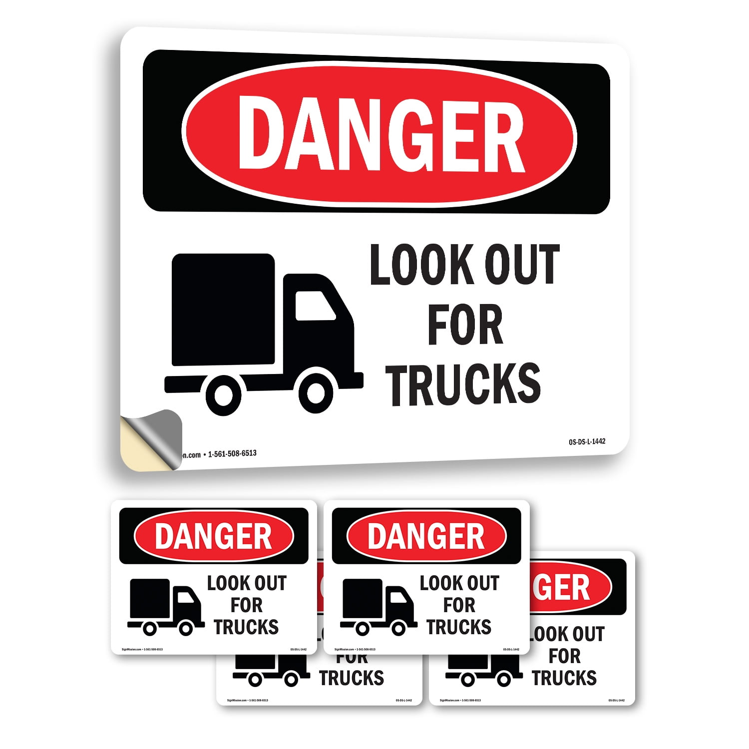 Look Out For Trucks OSHA Danger Vinyl Decal Label 10 Inch x 7 Inch - 5 ...