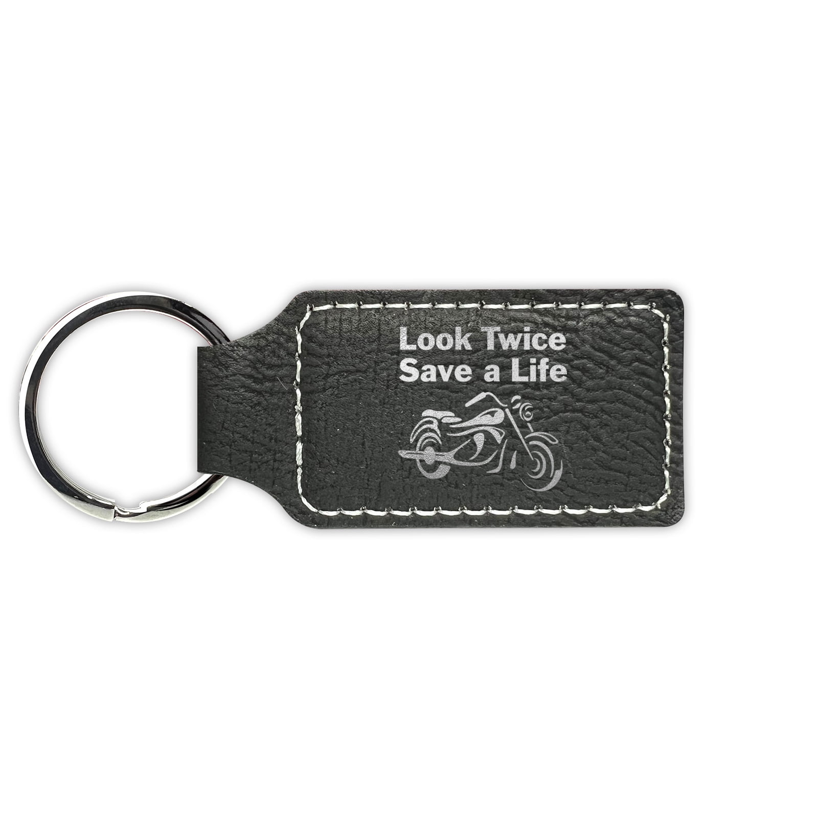 Look Twice Save a Life Keychain Leatherette Rectangle - Laser Engraved ...