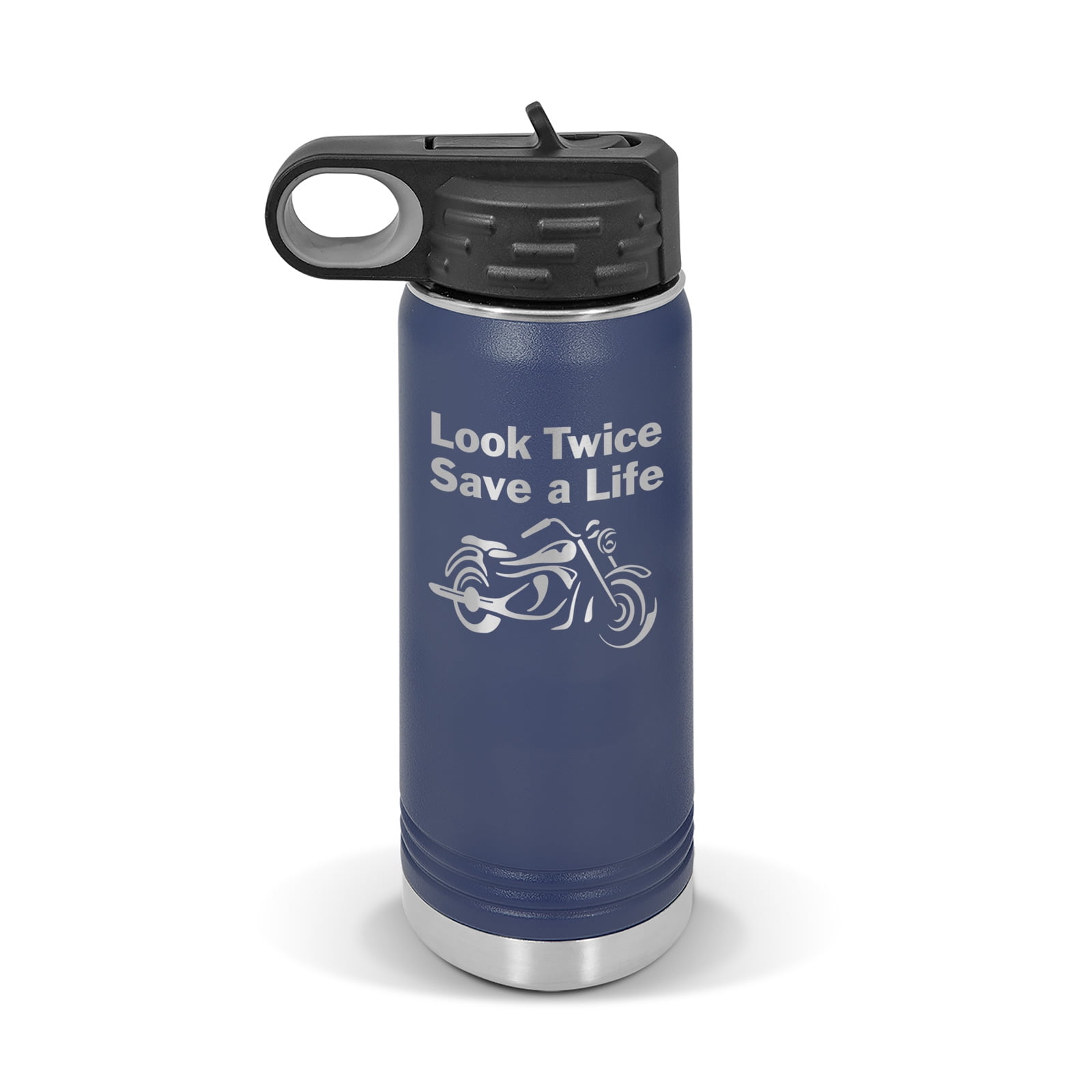 Look Twice Save a Life Water Bottle 20 oz - Laser Engraved w/ Flip Top ...