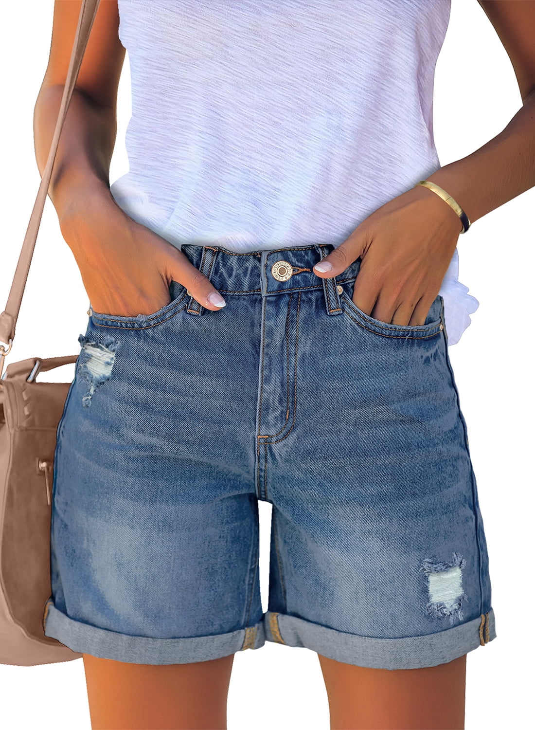 LookbookStore Casual Ripped Denim Shorts for Women Summer High Rise ...