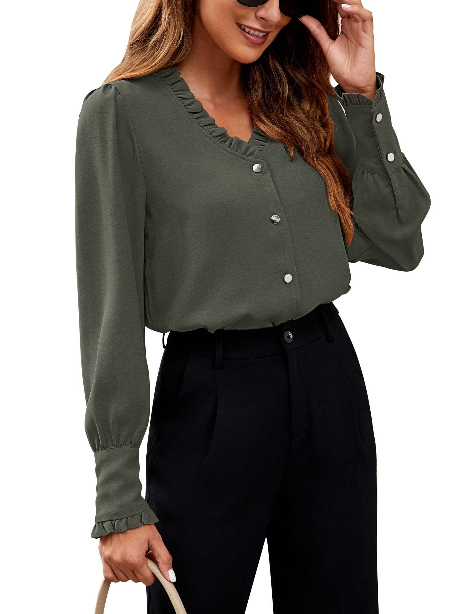 LookbookStore Fall Blouses for Women Dressy Casual Long Sleeve Button ...