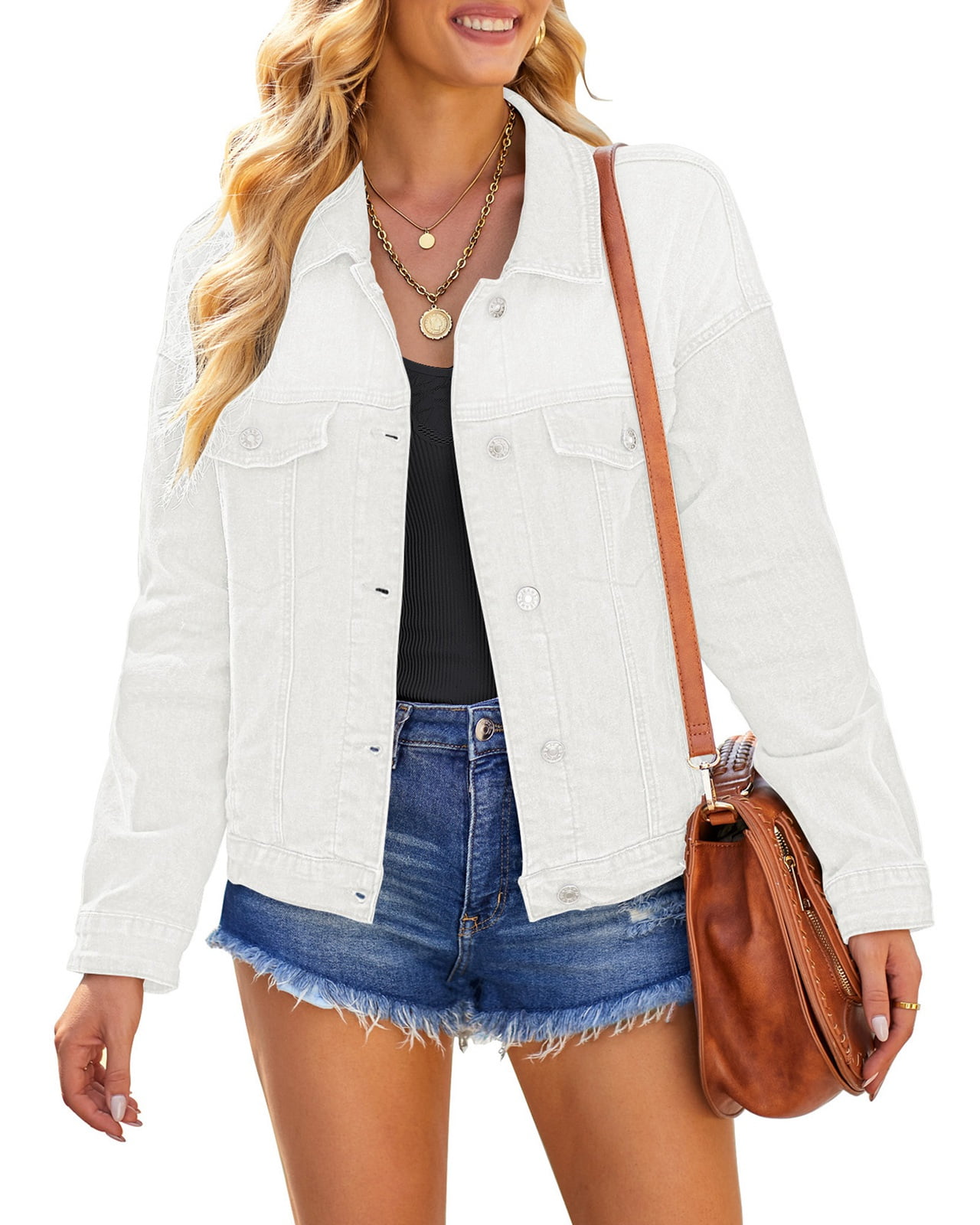 LookbookStore Women's Brilliant White Jean Jackets Winter Fall ...