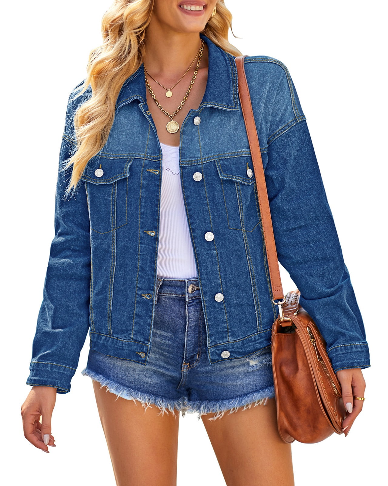 LookbookStore Women's Button Down Denim Jackets Classic Open Front Long ...