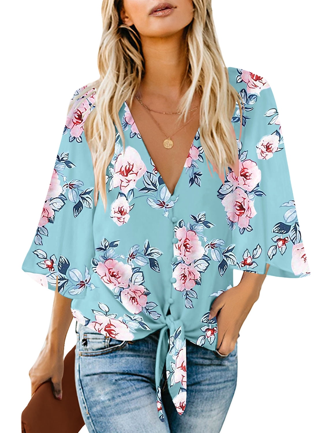 LookbookStore Women's Cute Summer Tops Deep V Neck Button Down Shirts ...