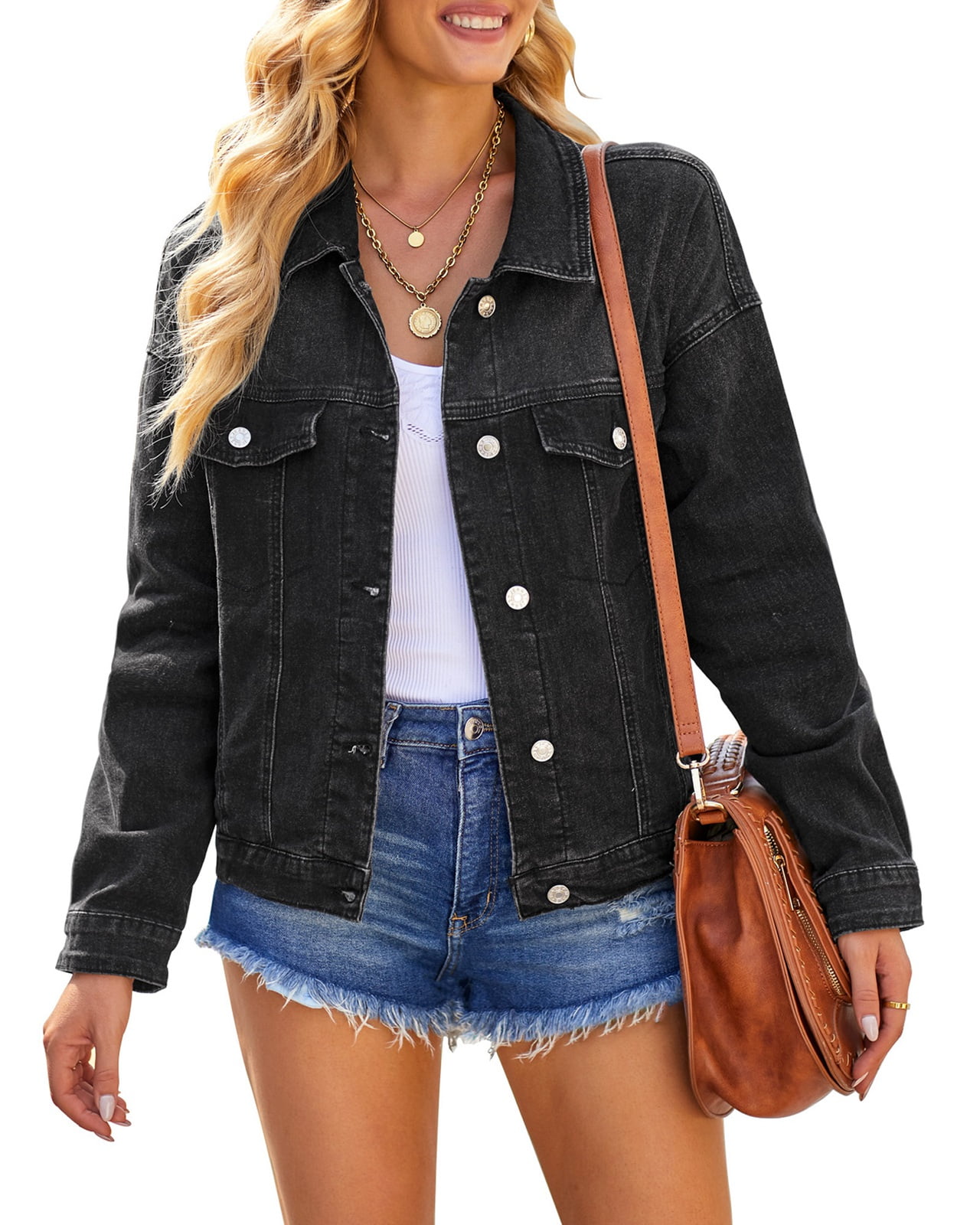 LookbookStore Women's Lightweight Soft Denim Jackets Casual Fitted ...