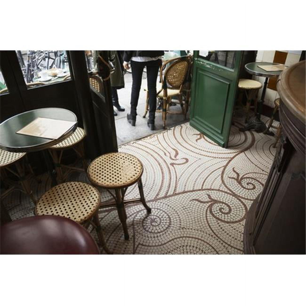 Looking Down At The Floor of A Parisian Cafe with Small Square Tiles ...