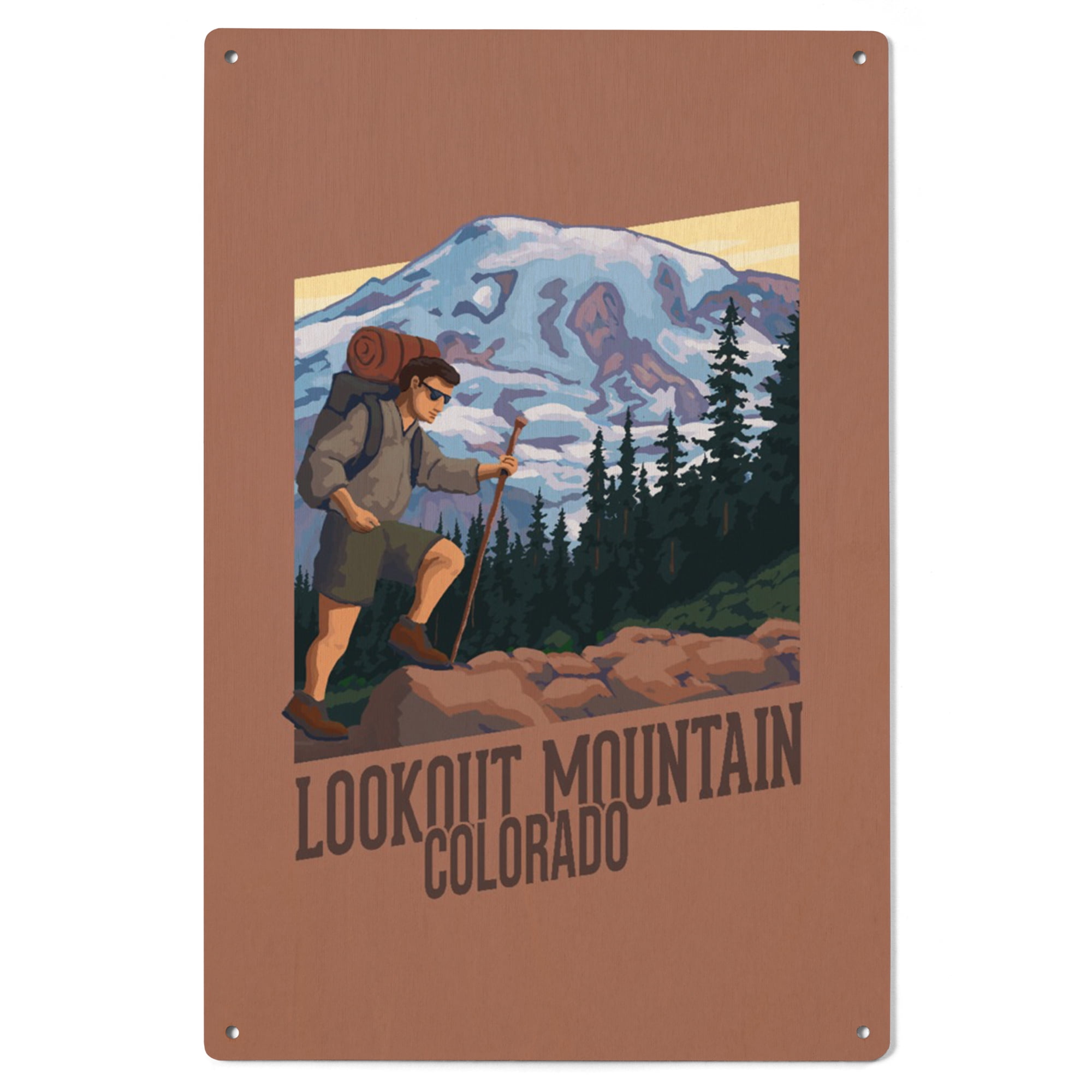 Lookout Mountain, Colorado, Hiker Scene, Contour Birch Wood Wall Sign ...