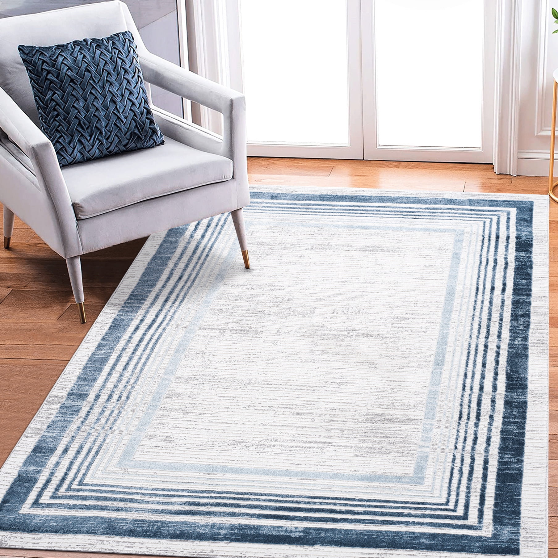 Loom & 8x10 Area Rug, Blue// - Stain , Non-shedding For Living Room ...