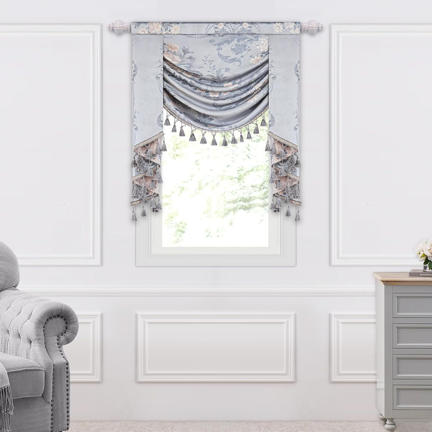 Loom and Mill Luxury Jacquard Waterfall Valance for Living Room Bedroom ...