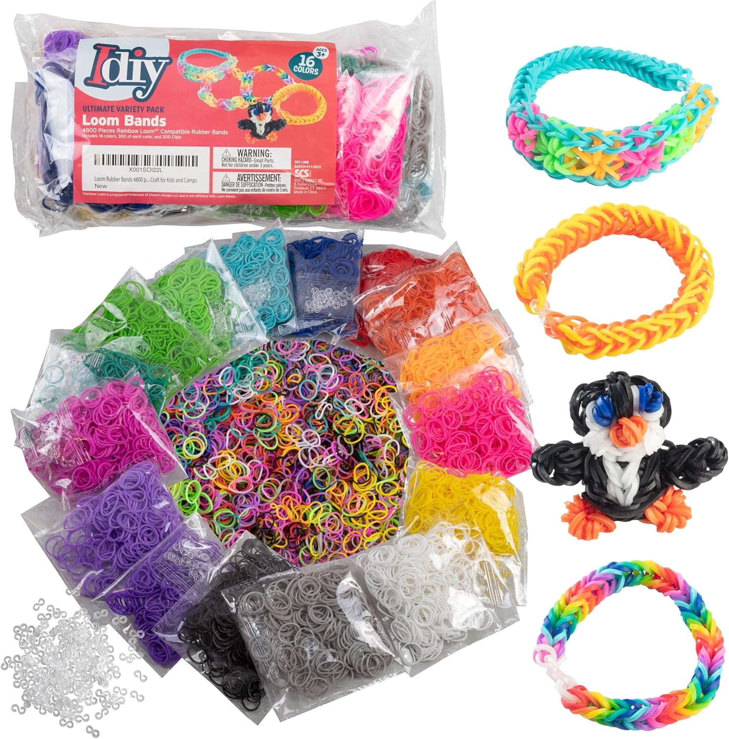 Rubber Bands 4800 pc Refill Kit w 8 Unique Colors (600 of Each) & 200 ...