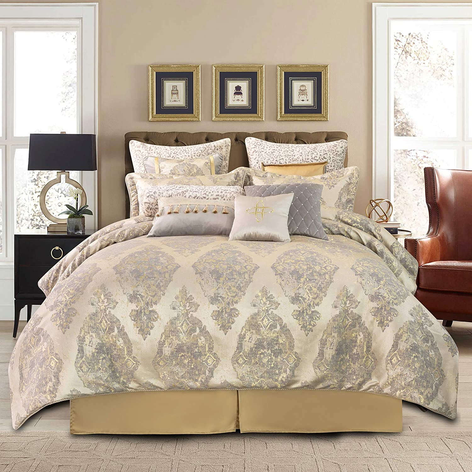 Loom and Mill 13-Piece Comforter Bed in a Bag, Jacquard Damask ...