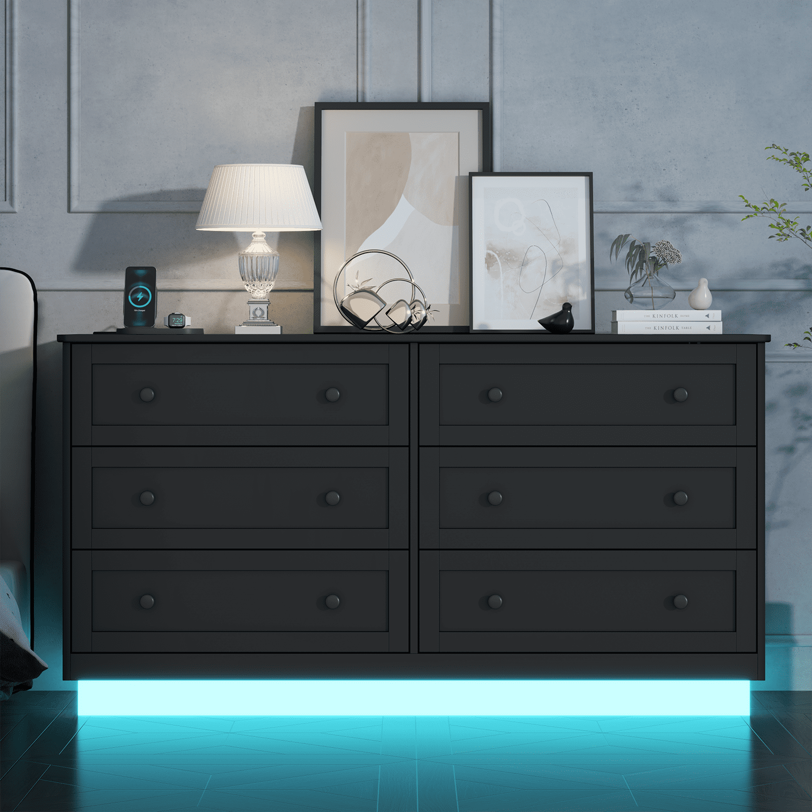 Loomie Large 6-Drawer Dresser with Power Outlet, LED Light, and Deep ...