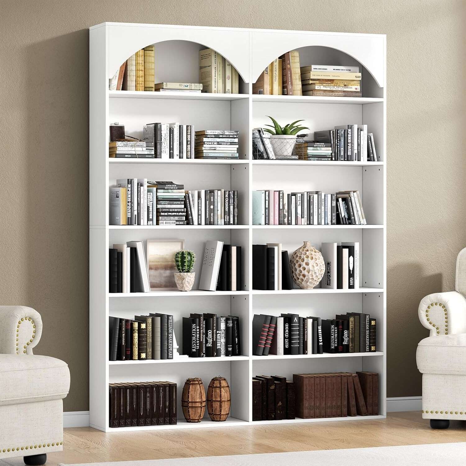 Loomie 70.8" Modern 7-Tier Statement Bookcase – Double-Wide Curved ...
