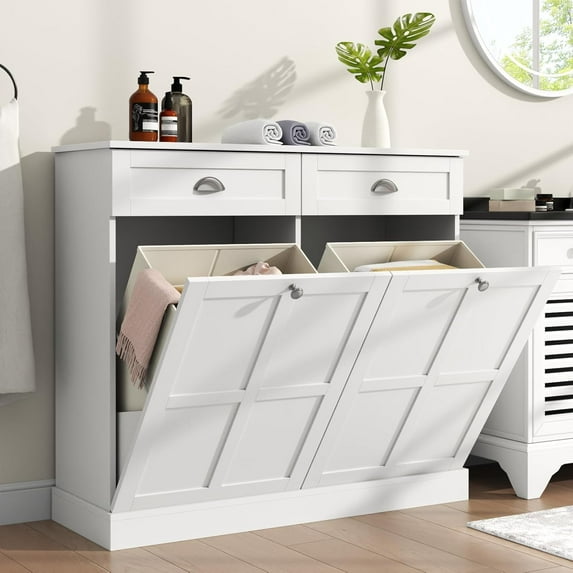 Loomie Double Tilt Out Laundry Hamper Cabinet, Hidden Laundry Cabinet ...