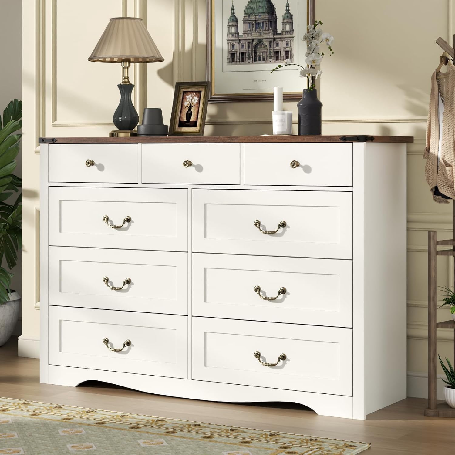 Loomie Farmhouse 9 Drawers Double Dresser for Bedroom, Wide Wood Rustic ...