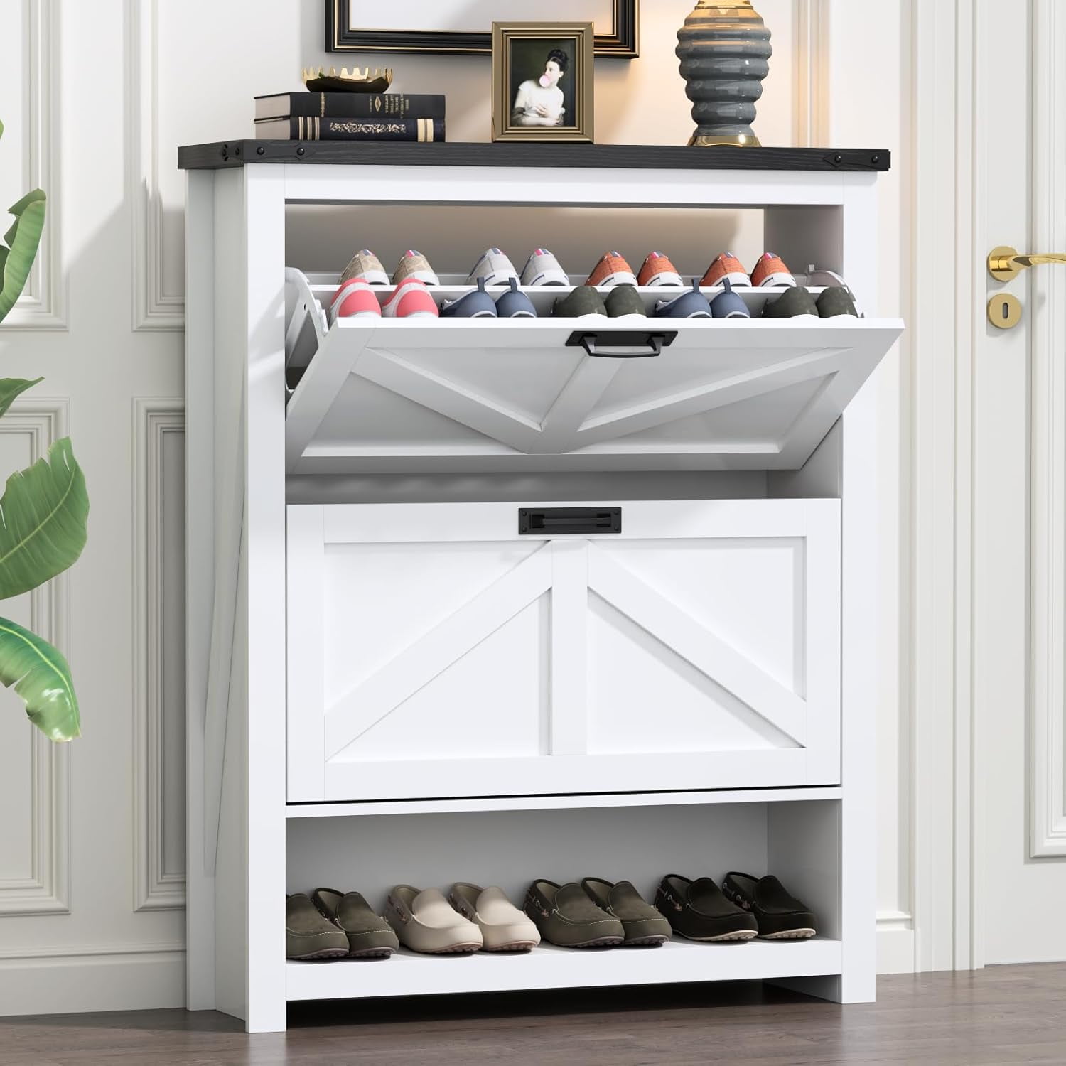 Loomie Farmhouse Shoe Cabinet,Free Standing Tipping Bucket Shoe Rack ...