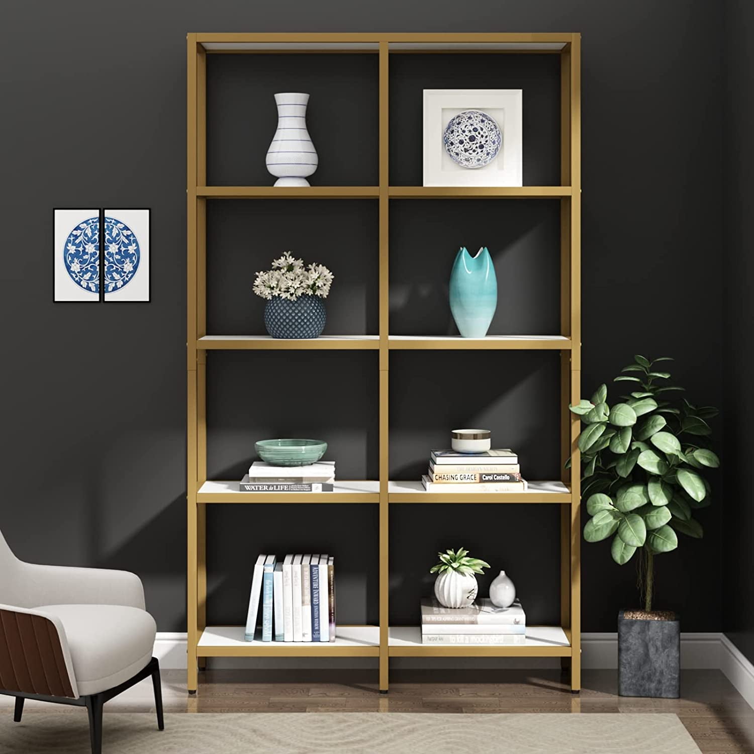 Modern 5-Tier Open Bookshelf with Gold Finish Philippines | Ubuy