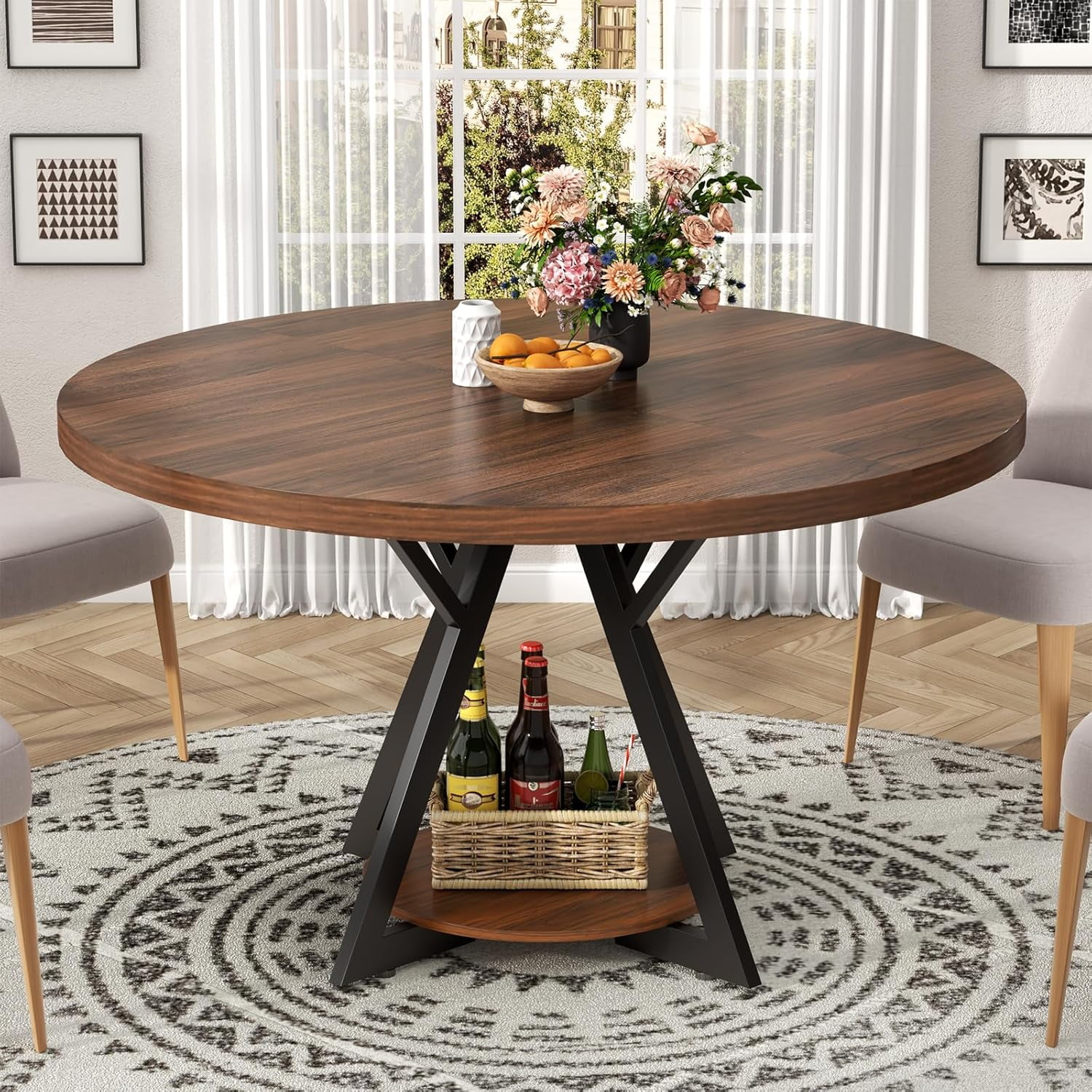Loomie Round Dining Table for 4, Modern Kitchen Table, 47.24 Inch Small ...