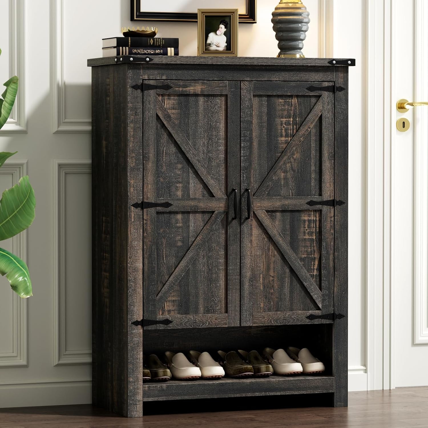 Loomie Shoe Cabinet with Doors, 7-Tier 28 Pair Shoe Cabinet Storage for Entryway,Hidden Narrow ...