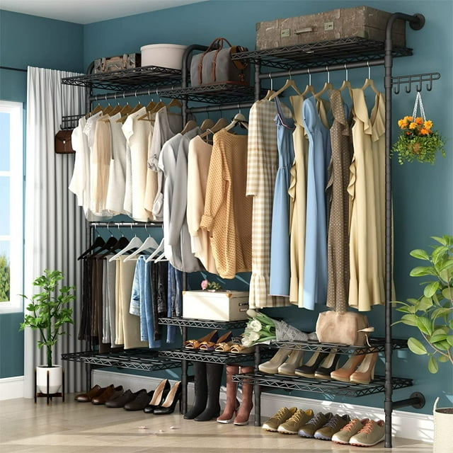 Loomie Wire Closet Clothes Rack, Heavy Duty Pipe Wall Mounted Closet ...