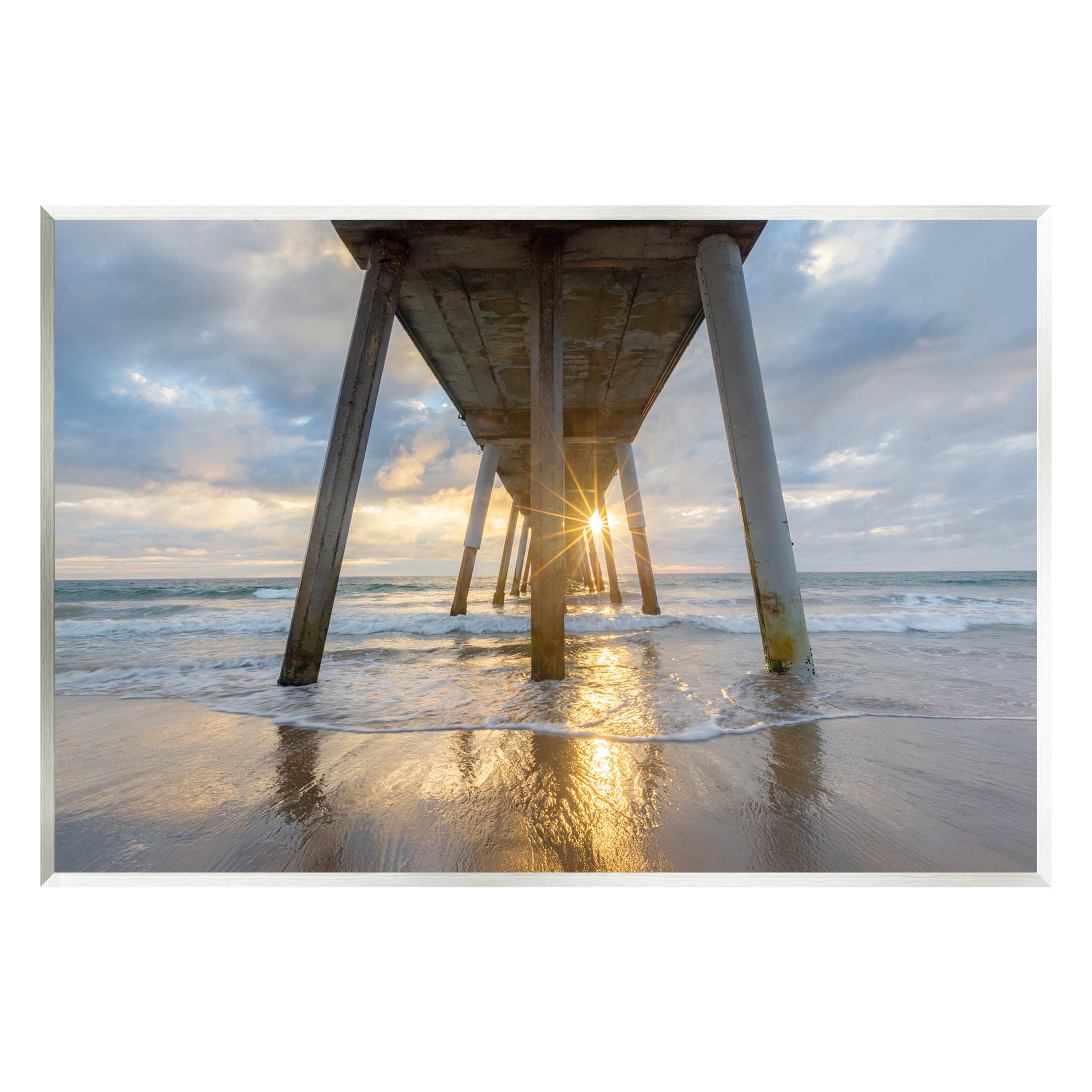 Looming Pier Beach Waves Coastal Art Print - 19x13 Inches - Walmart.com