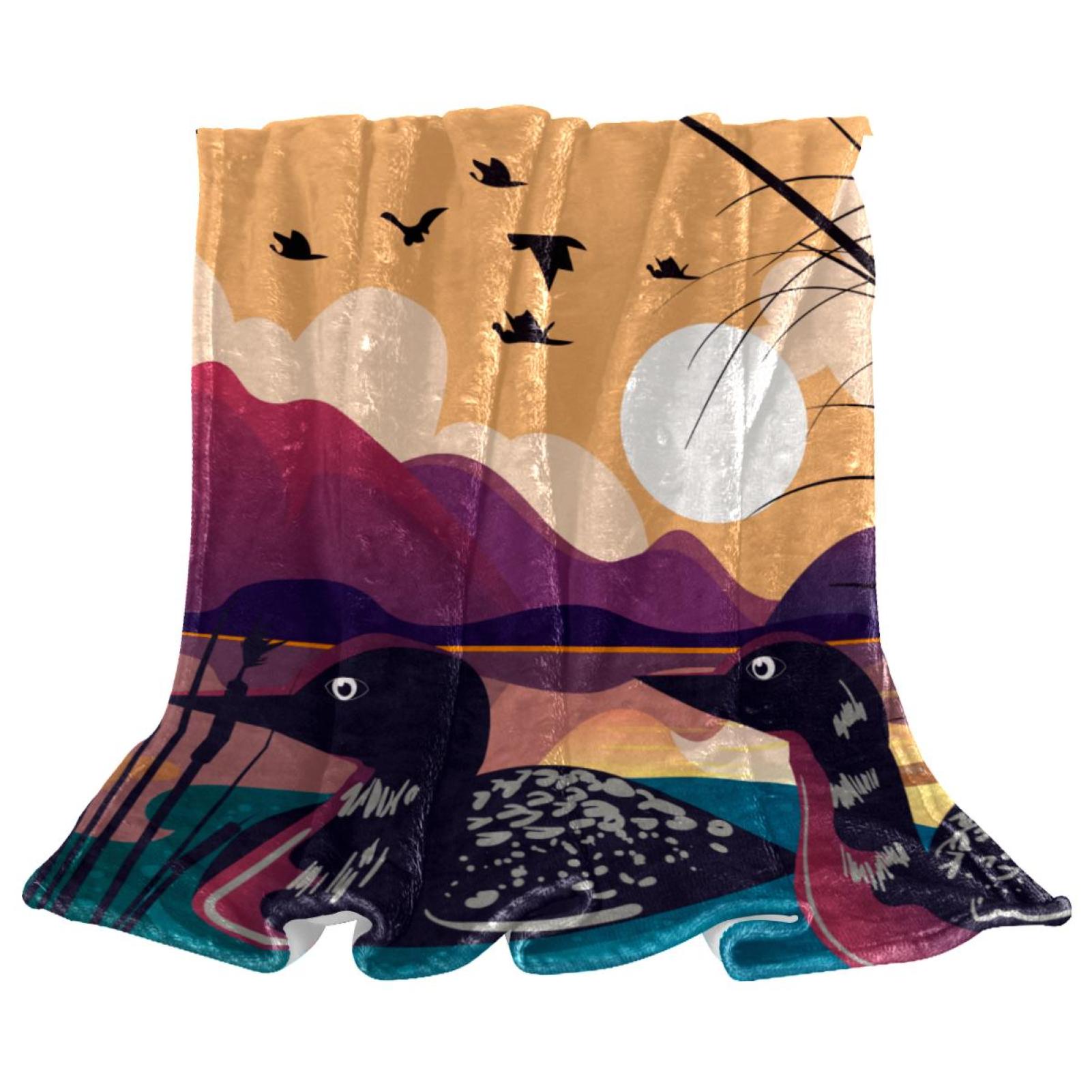 Loon Bird in the Sunset Lake Pattern Soft and Warm Microfiber Throw ...