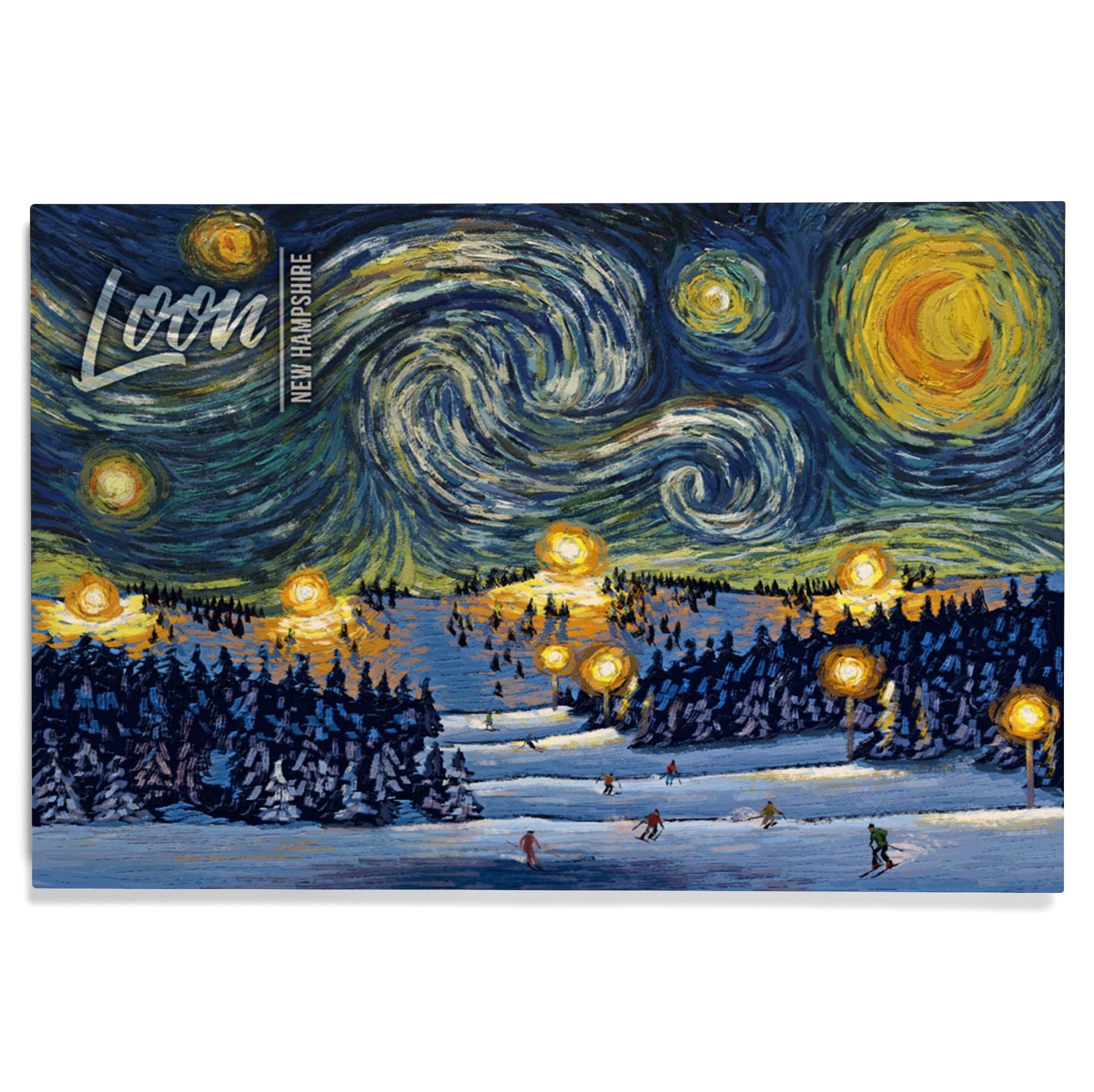 Loon, New Hampshire, Ski Resort, Starry Night Birch Wood Wall Sign ...