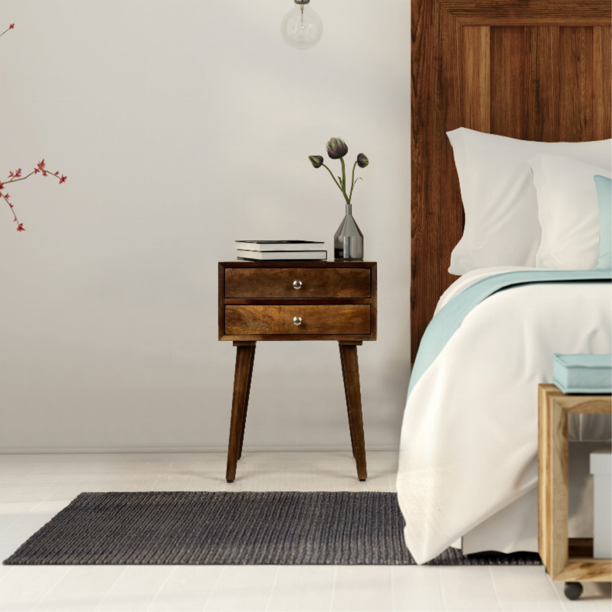 Spitiko Homes Bedside table with two drawers Mango Wood walnut 17x13x24 ...