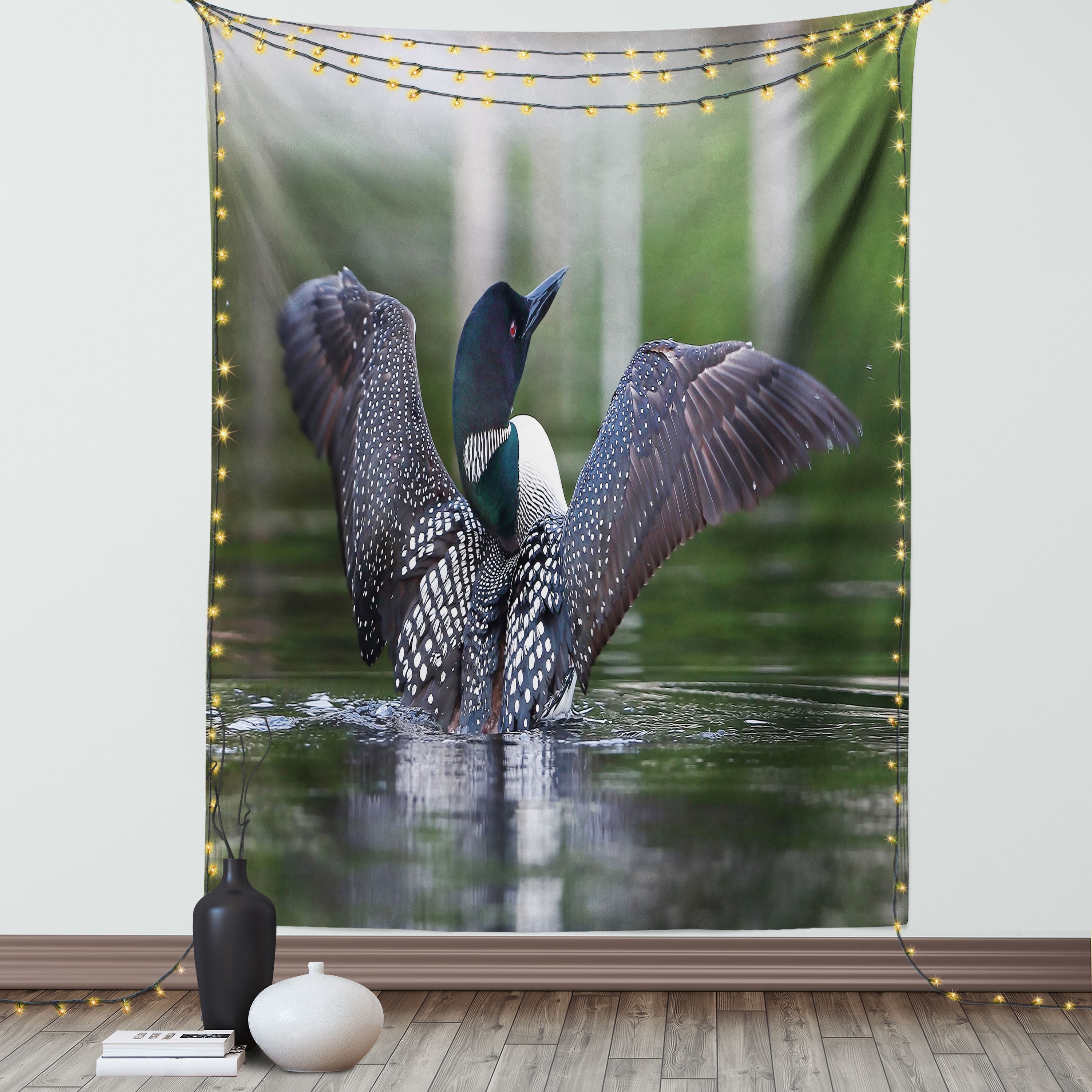 Loon Tapestry, Real Image of a Common Loon Spreading Her Wings in the ...