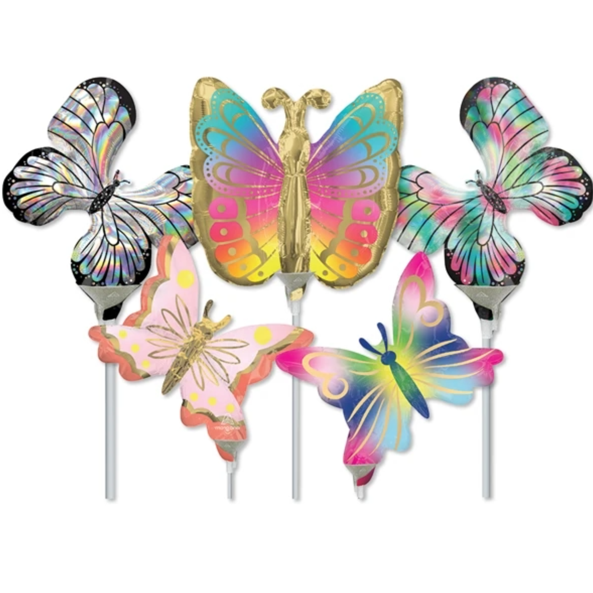 LoonBalloon 14 Inch Butterfly Stick Balloons Variety Value Pack (16 ...