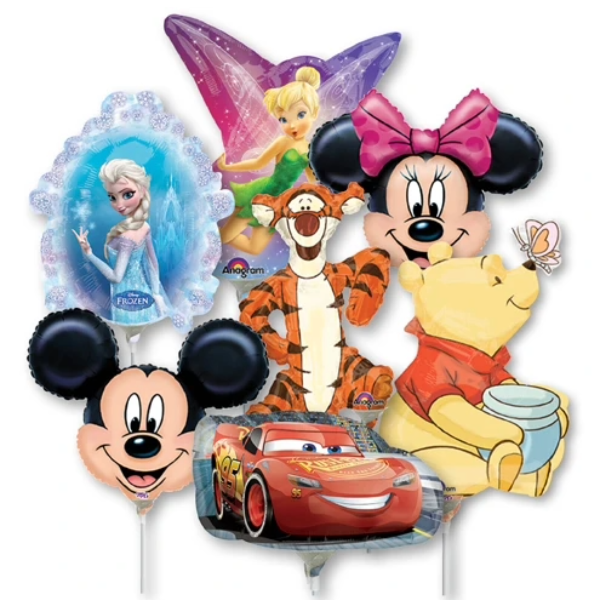 LoonBalloon 14 Inch Cartoon Character Stick Value pack Balloons (16 ...