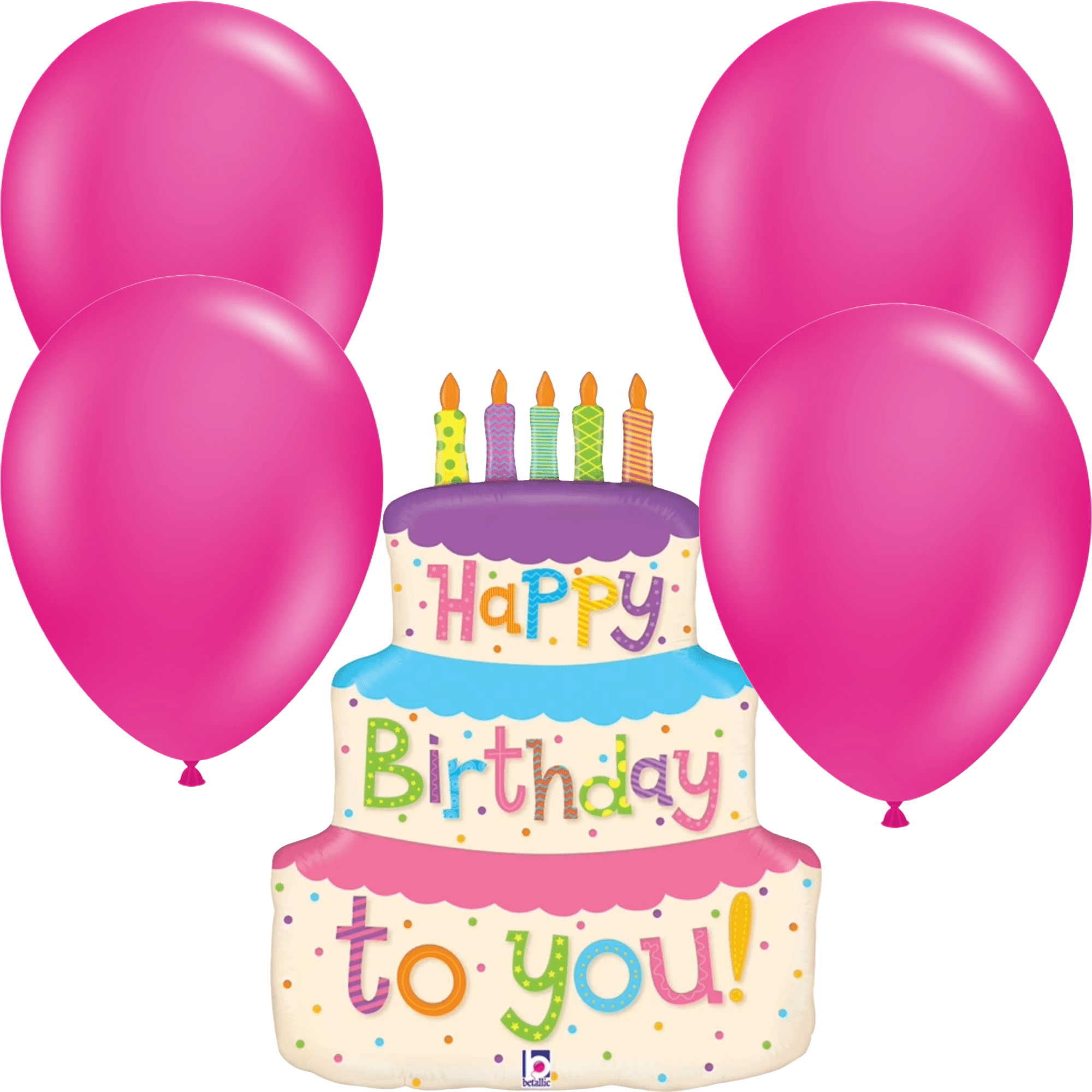 LoonBalloon 27" Pink & Purple Birthday Cake Balloon with 4 Latex ...