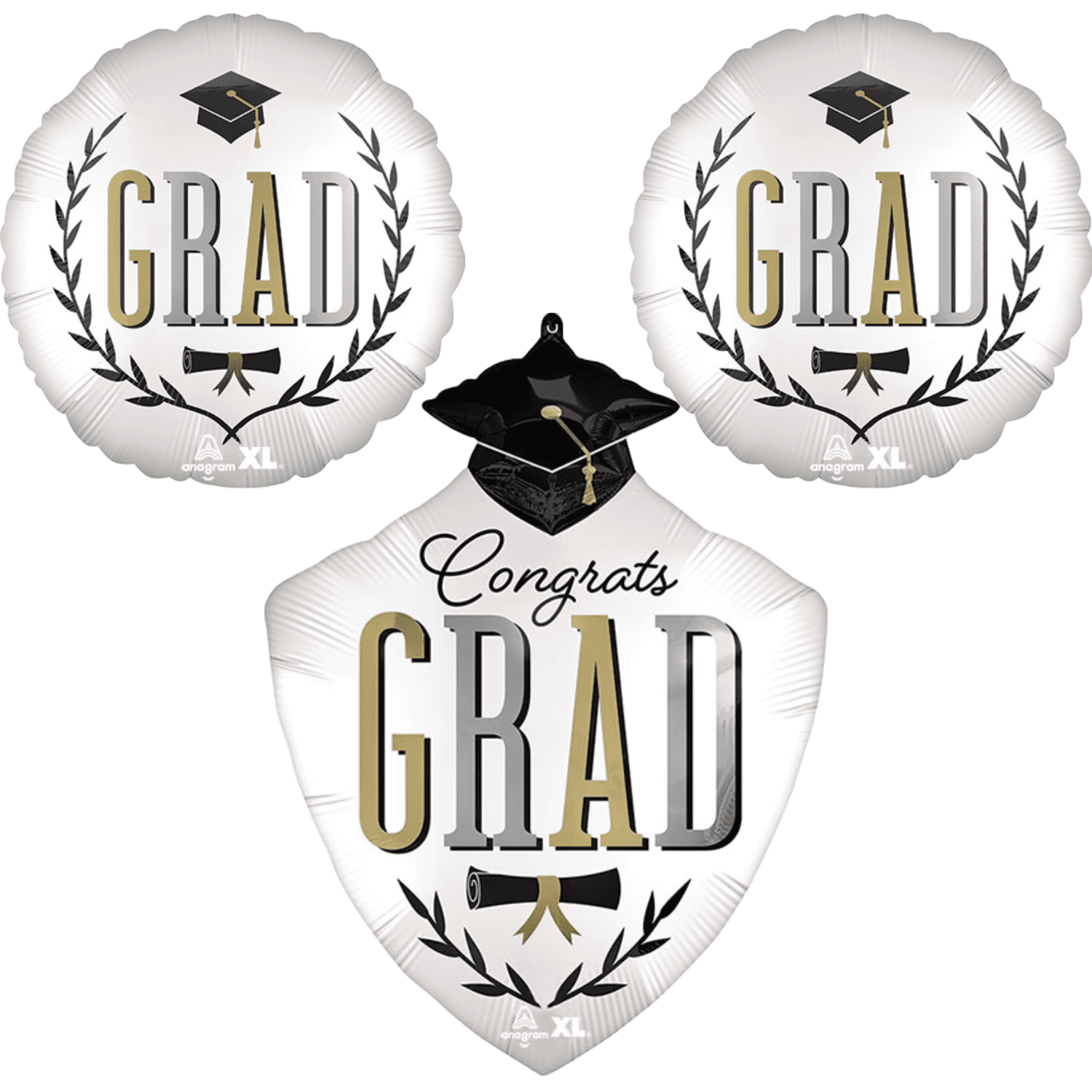 LoonBalloon 30 Inch Graduation Caps Off Shield Balloon with 2 Mylar ...