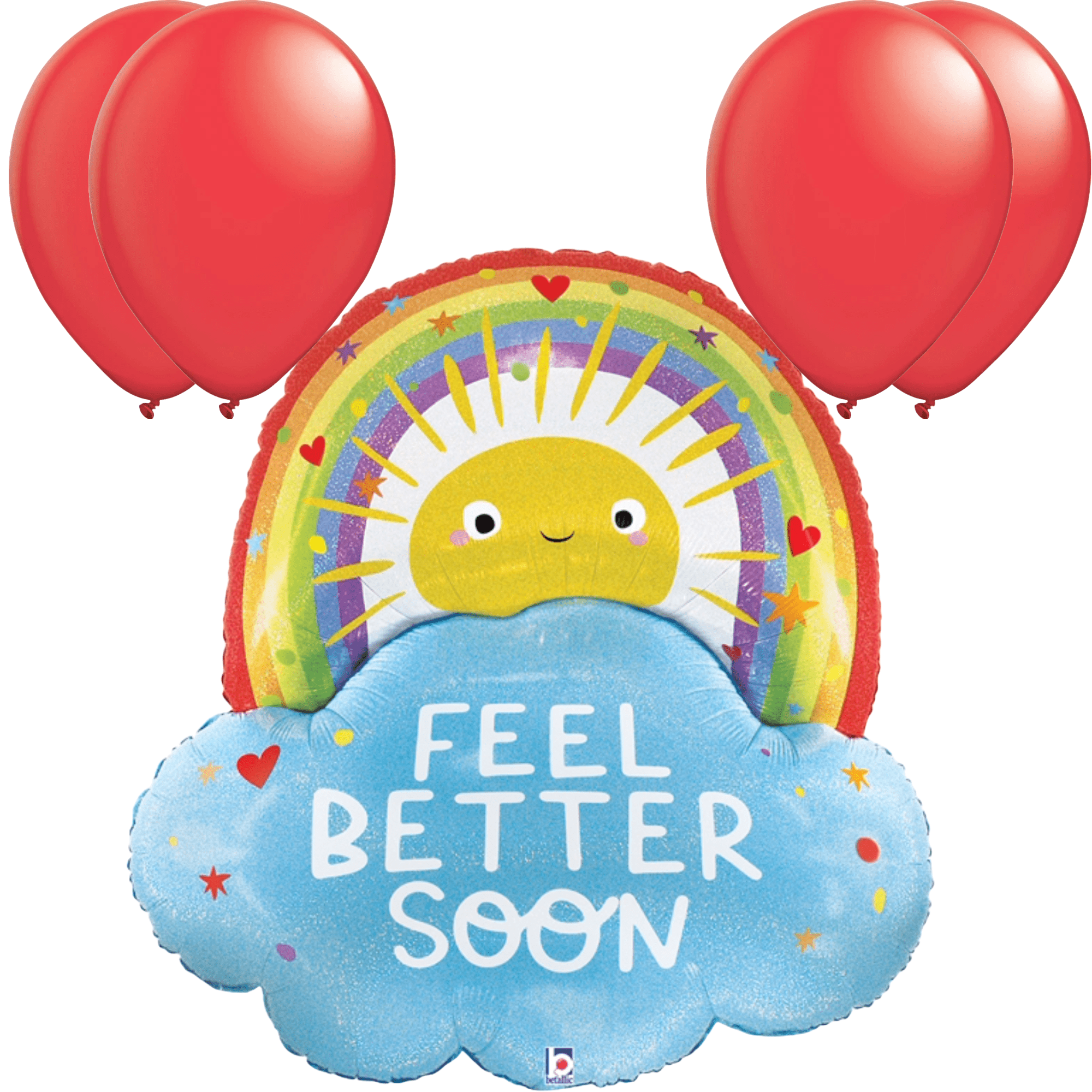 LoonBalloon 35 Inch Feel Better Rainbow Sun Balloon with 4 Latex ...