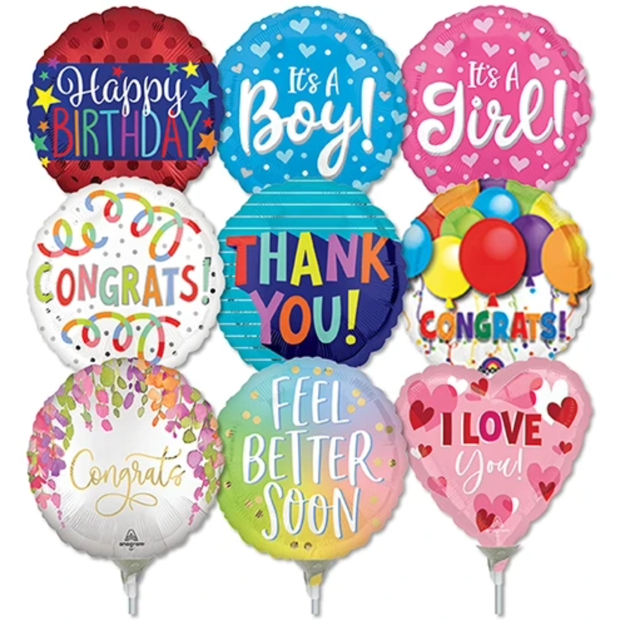 LoonBalloon 4 Inch Assorted Message Stick Balloons (30 Pack) - Pre ...