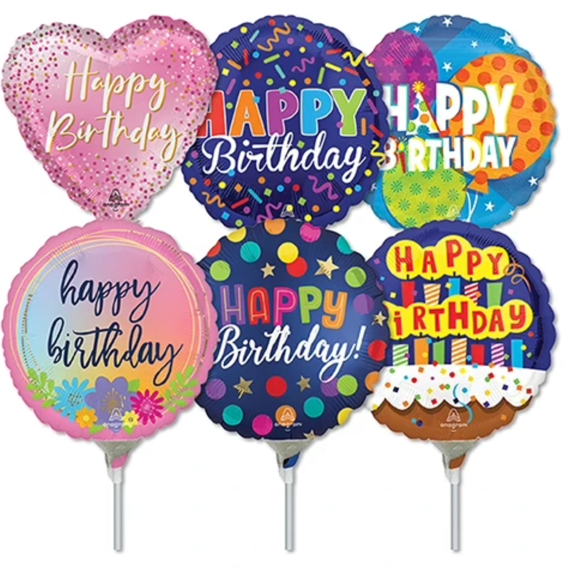 LoonBalloon 4 Inch Birthday Theme Micro Stick Balloons (30 Pack)-Pre ...
