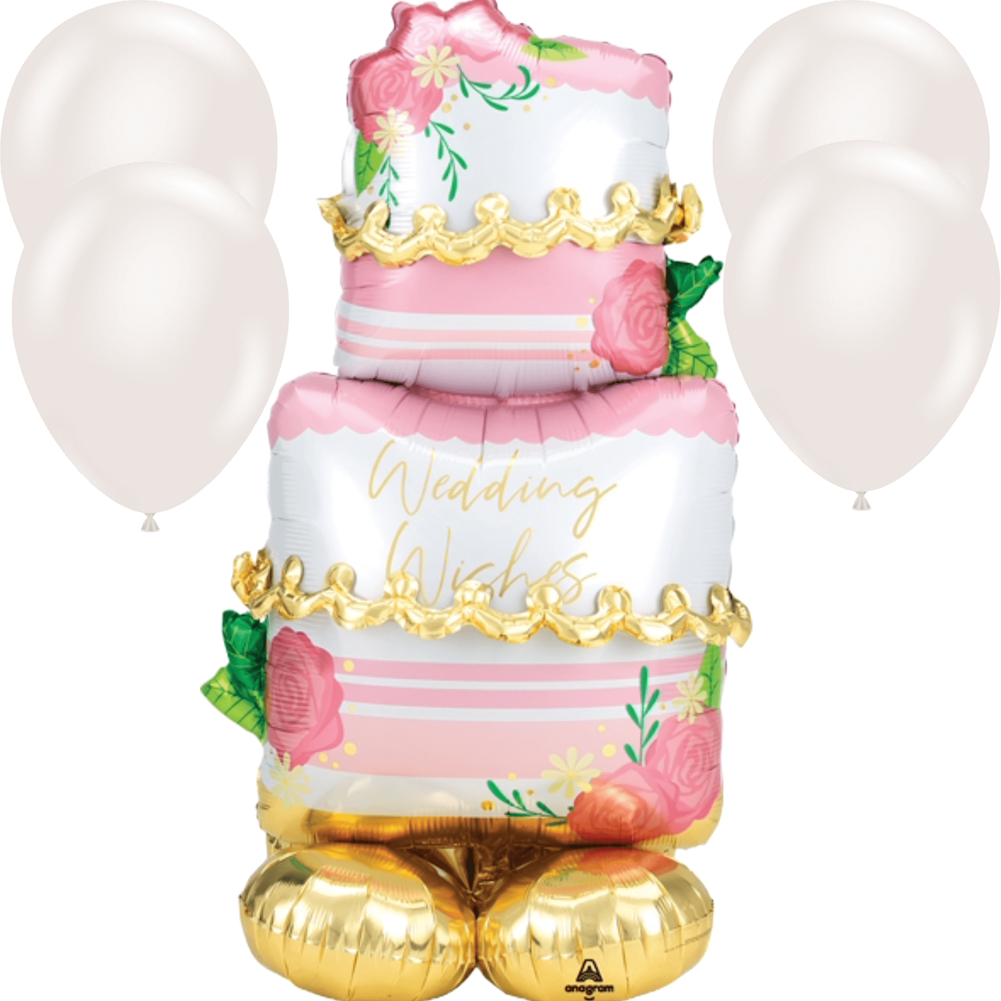 LoonBalloon 52 Inch Wedding Cake Air-Fill Balloon with 4 Latex Balloons ...