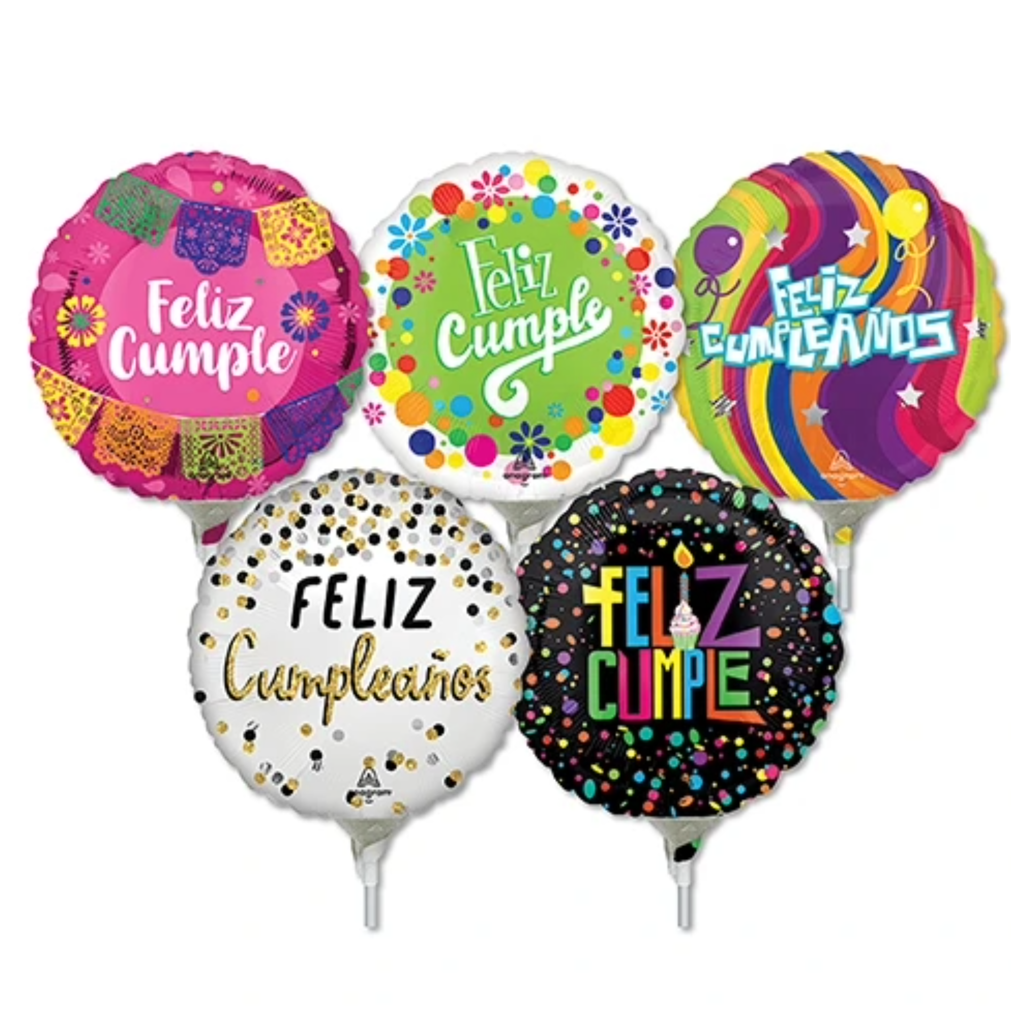 LoonBalloon 9 Inch Spanish Birthday Stick Value Pack Balloons (30 Pack ...