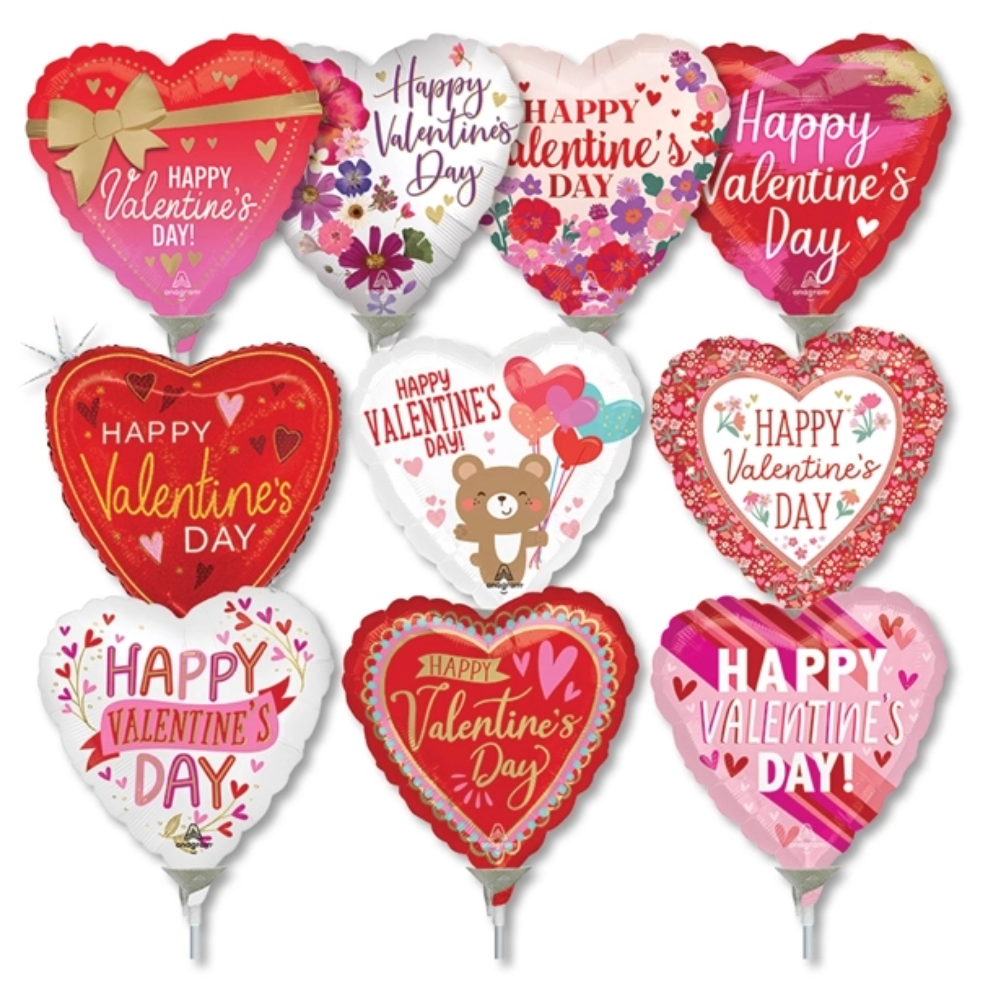 LoonBalloon 9 Inch Valentine Stick Value Pack Balloons (30 Pack) - Pre ...