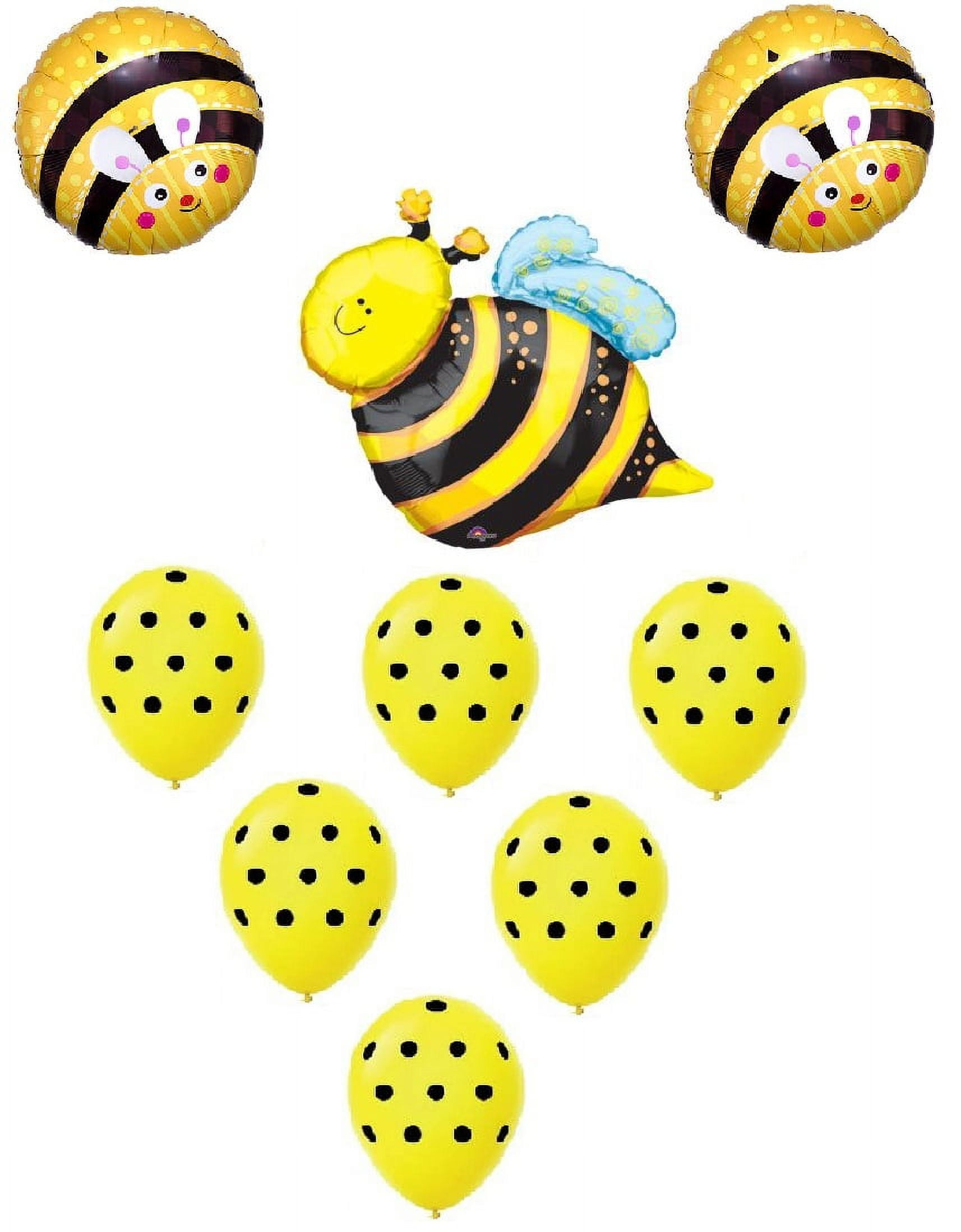 BUMBLE BEE Bumble Bee Polka Dots Birthday PARTY 9 Mylar Latex BALLOONS ...