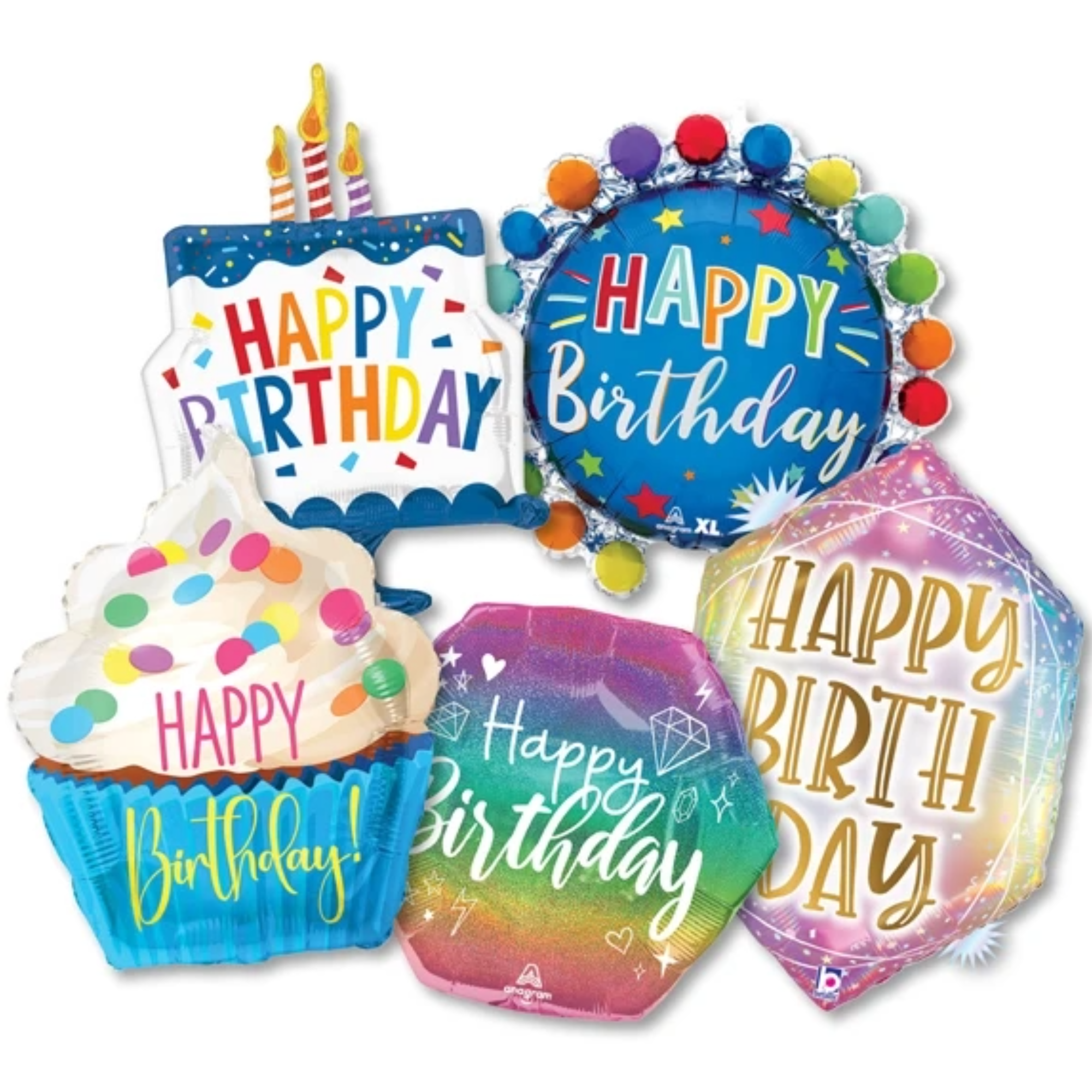 LoonBalloon Medium Size Shape Birthday Foil Balloon Value Pack (15 Pack ...