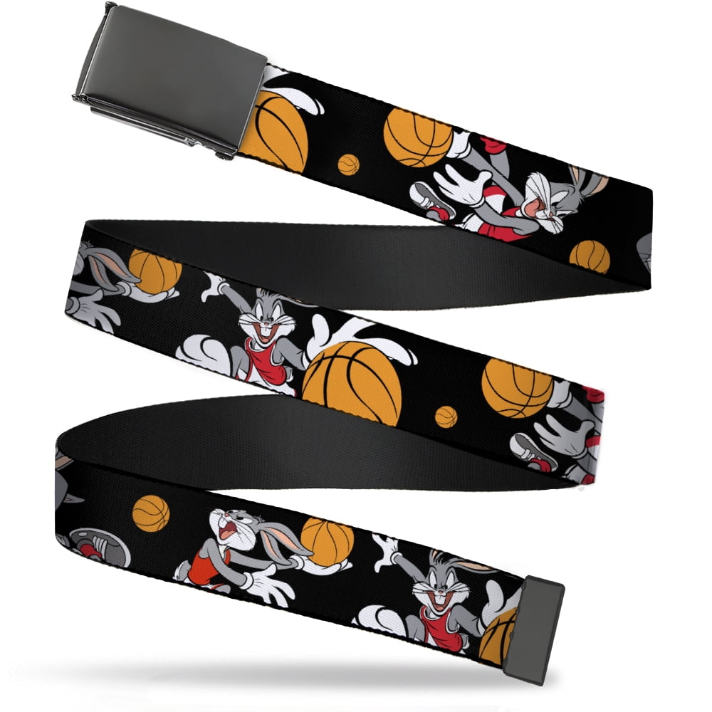 Looney Tunes Belt, Flip Web Belt Bugs Bunny Basketball Poses Black, 1.5 ...