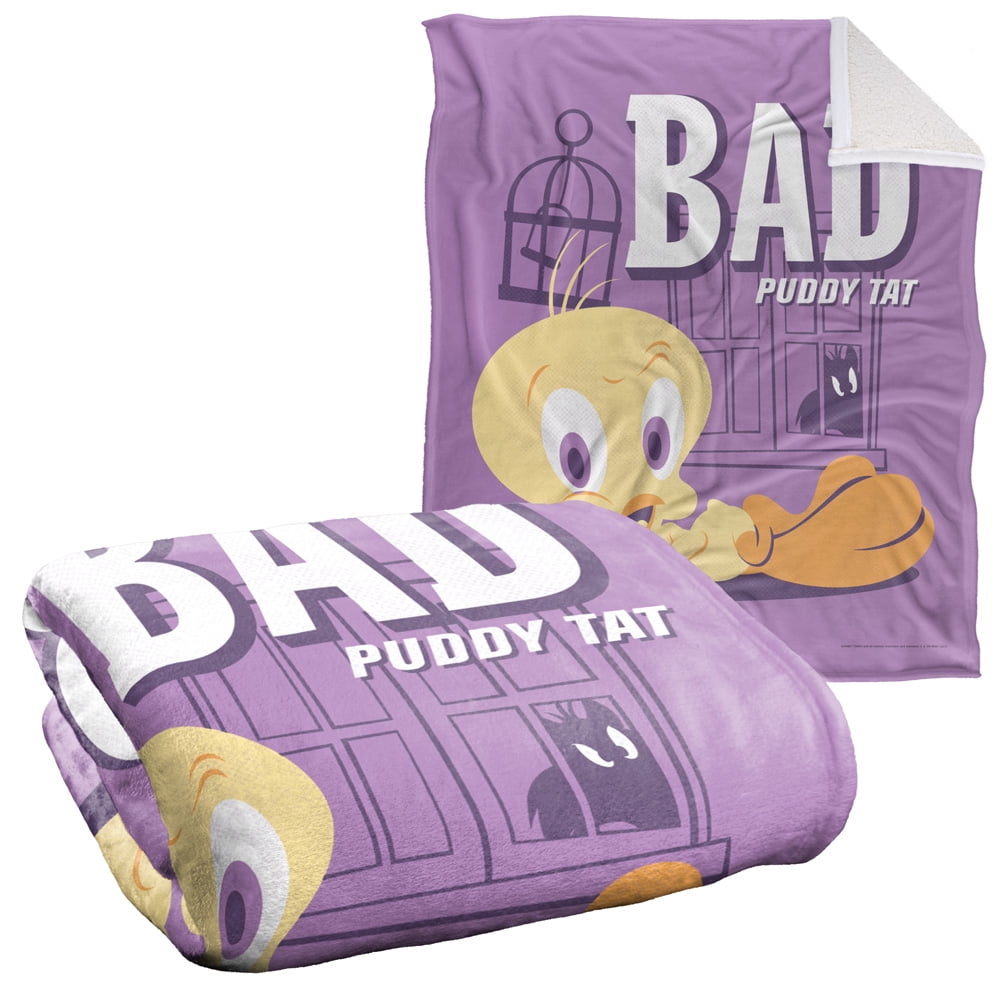 Looney Tunes Blanket, 50"x60", Bad Puddy Tat Sherpa Back Super Soft ...