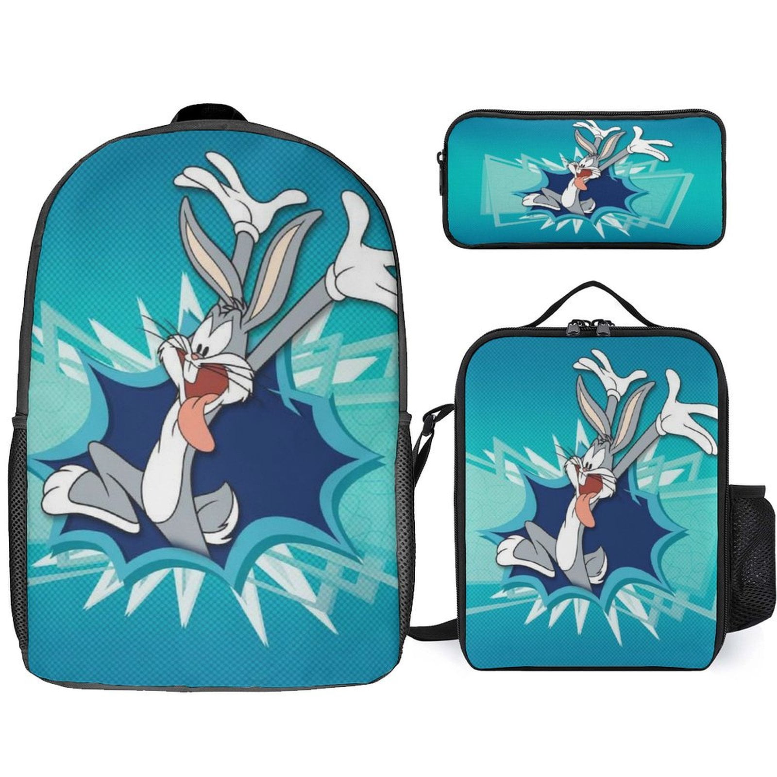 Looney Tunes Bugs Bunny Backpacks 3 Piece Set Bookbag with Lunch Bag ...