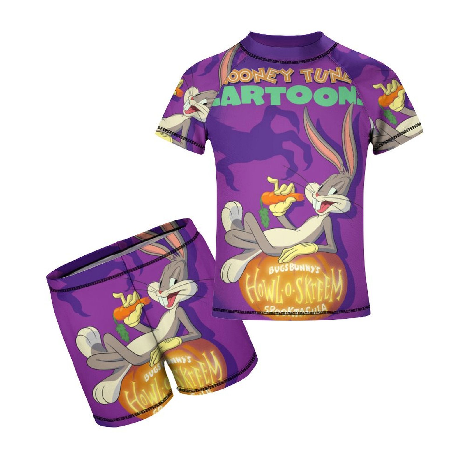 Looney Tunes Bugs Bunny Boys 2-Piece Swimsuit Set, Short Sleeve Rash ...