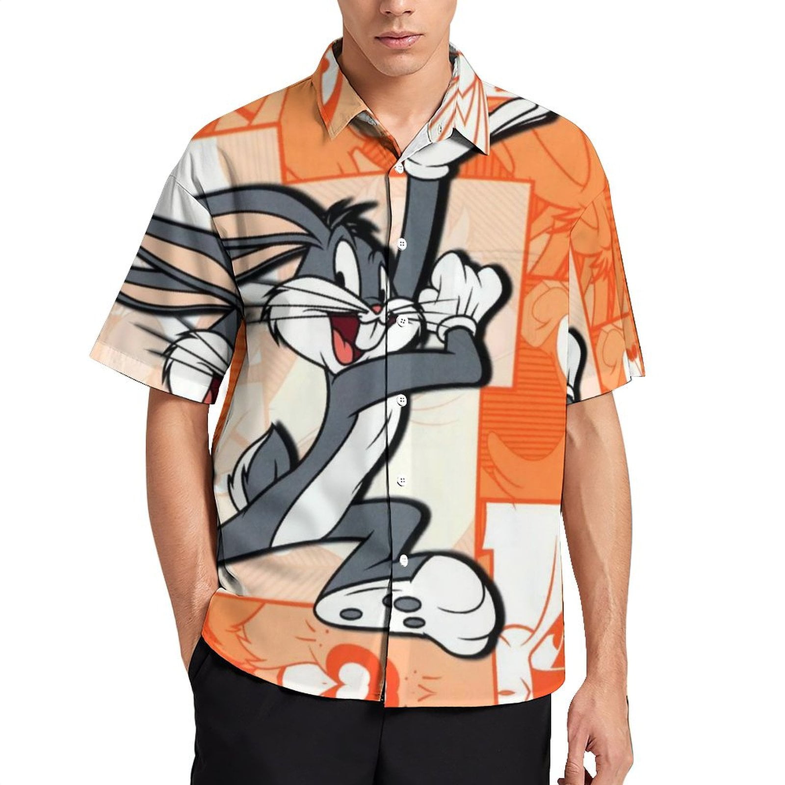 Looney Tunes Bugs Bunny Men's Hawaiian Shirt Short Sleeve Button Down ...