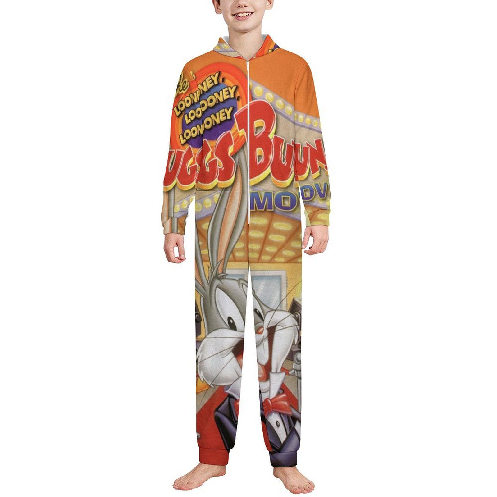 Looney Tunes Bugs Bunny One Piece Pajama Hooded Union Suit PJs ...